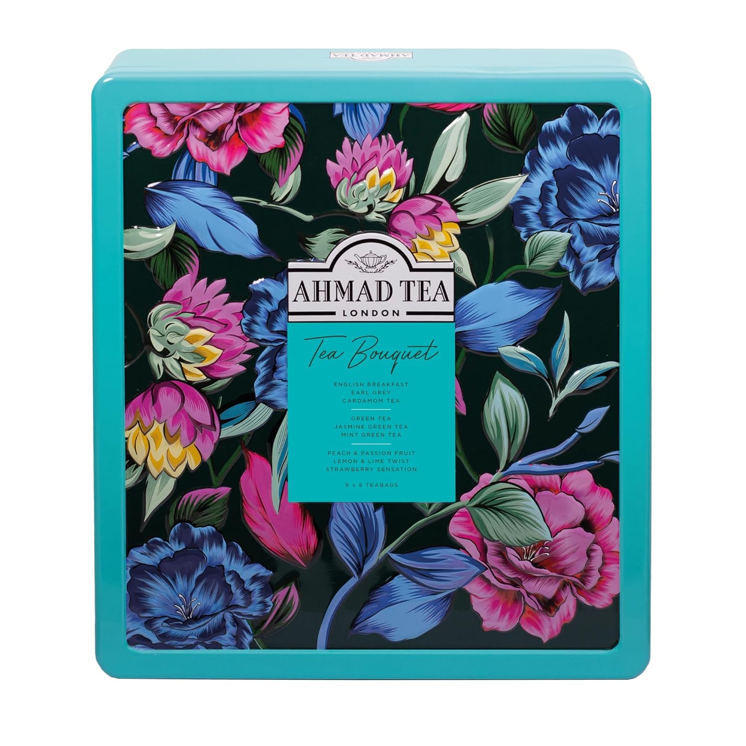 Amazon.com: Ahmad Tea Floral Tea Tin Gift, Blue Caddy, 72 Tea Bags, Our ...