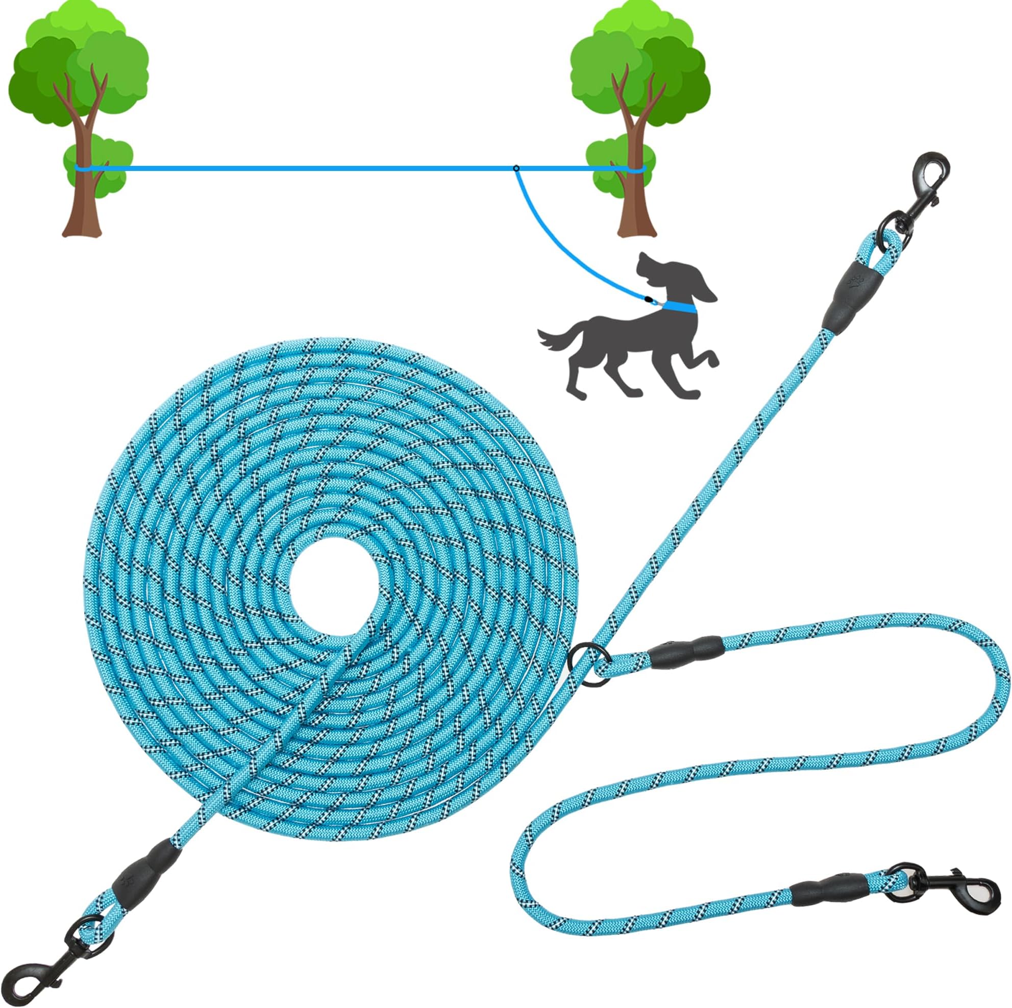 Amazon.com : MOTZABO 30FT Dog Leash for 2 Dogs - Reflective Dog Trolley ...