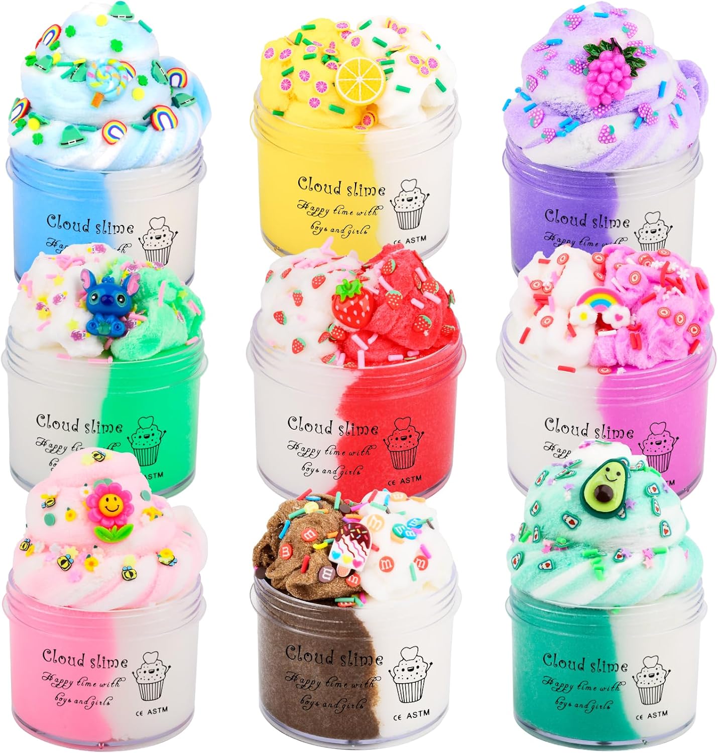 Amazon.com: 9 Pack Cloud Slime Kit, with Lemon Rainbow Grape Strawberry ...