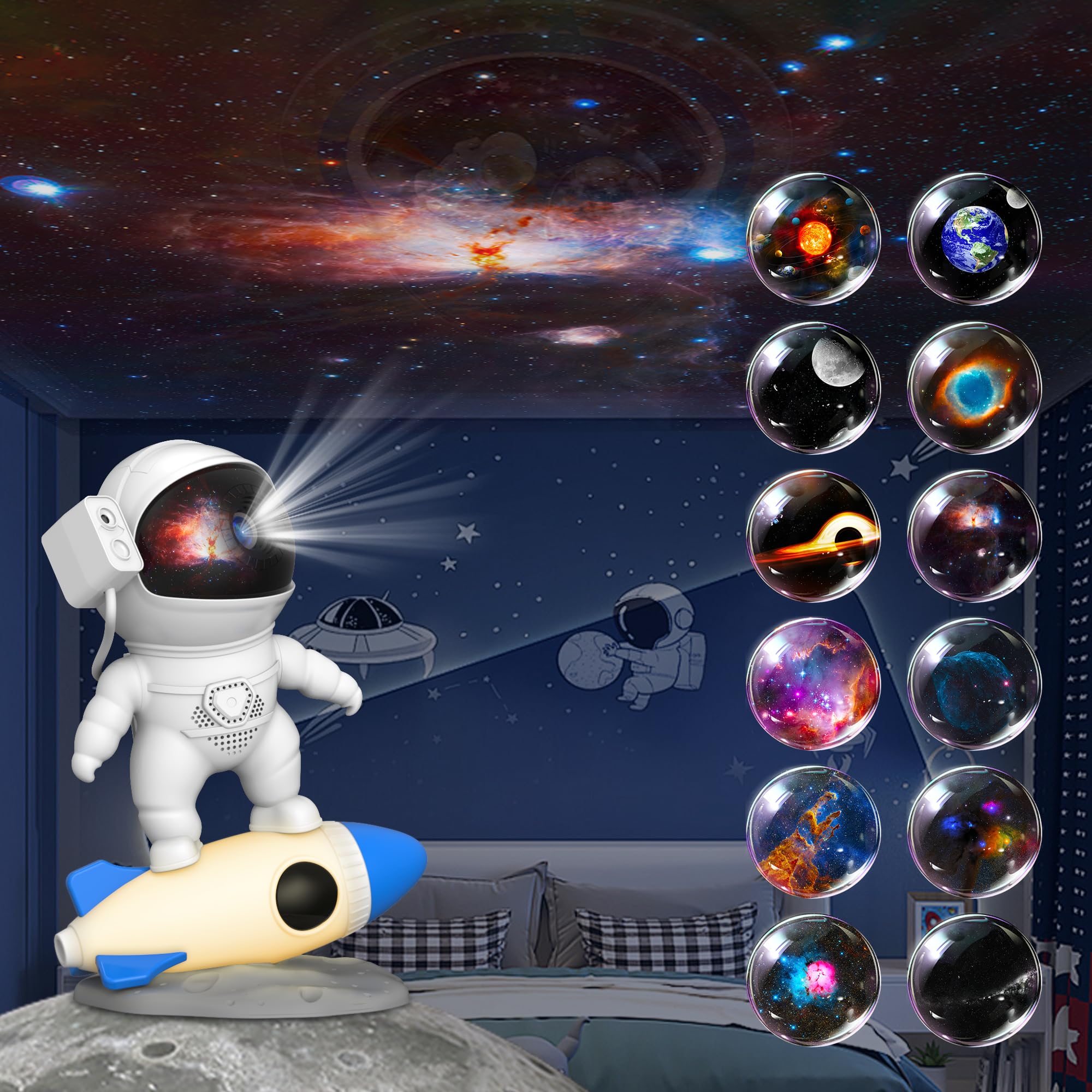 Galaxy Projector, 12 in 1 HD Cosmic Scenes Astronaut Galaxy Projector ...