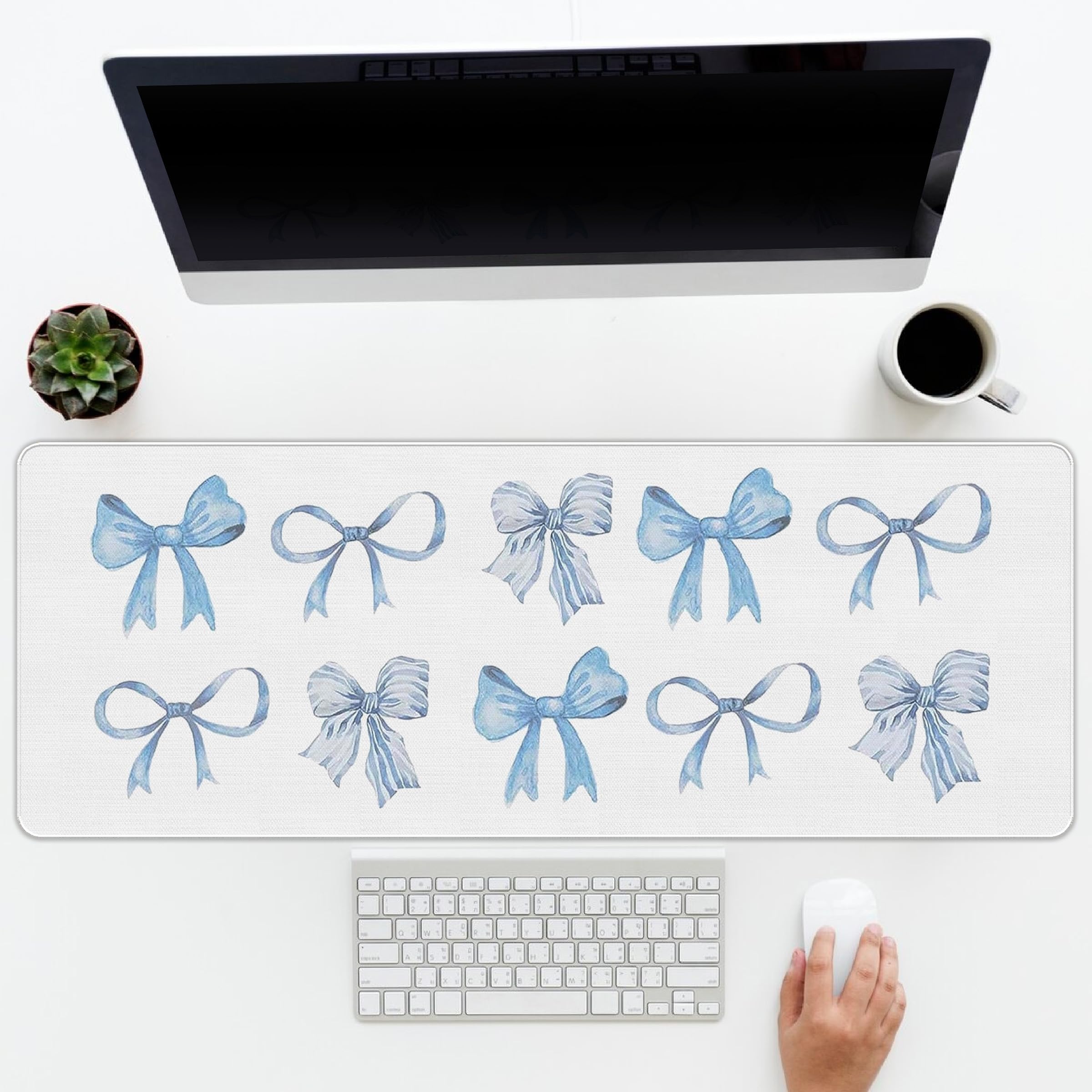 Amazon.com: Large Blue Bow Desk Mat Cute Blue Mouse Pad, Retro Cute ...