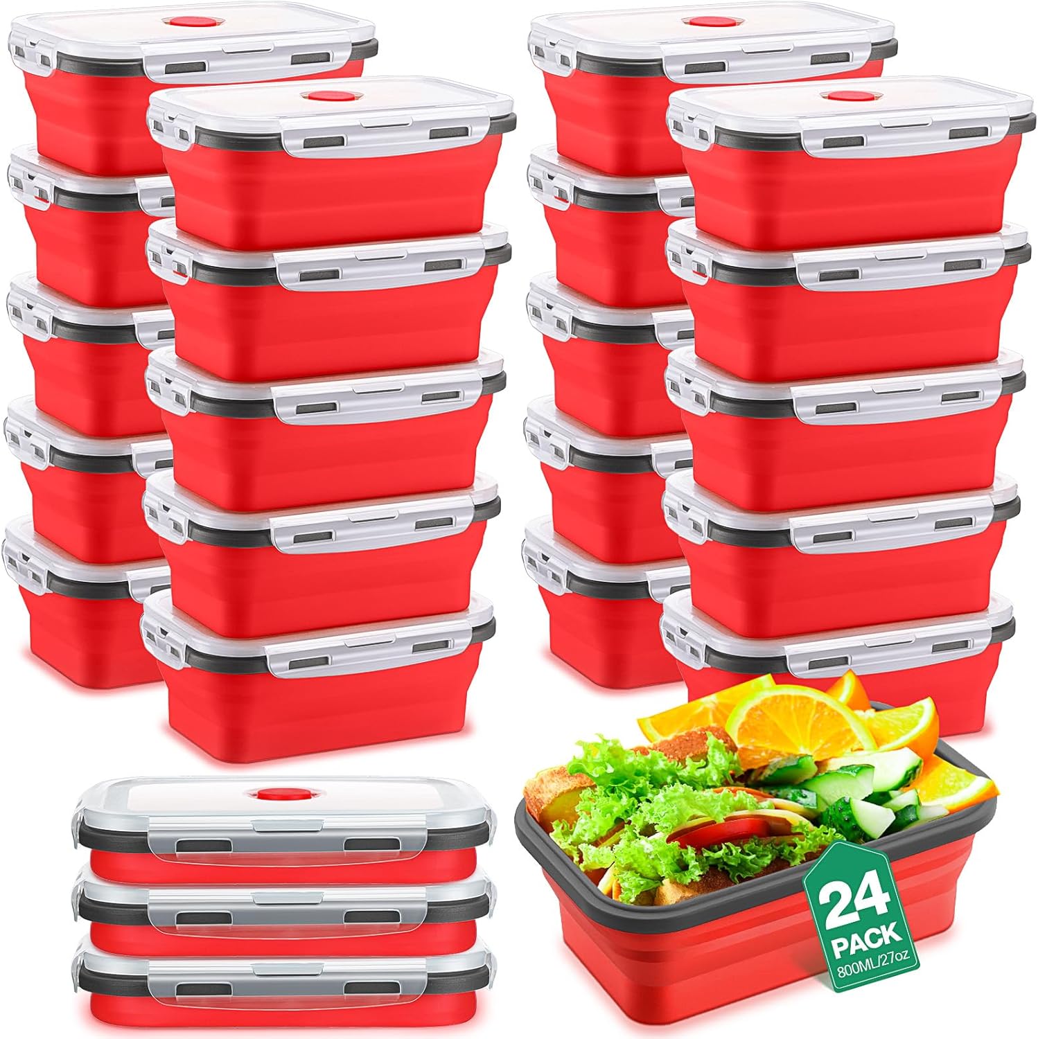 Amazon.com: Yungyan 24 Pcs 27oz Collapsible Silicone Bowl Food Storage ...