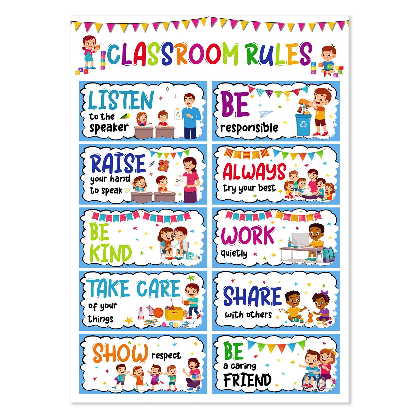Amazon.com: JUESMOS Classroom Rules Posters for Classroom Bulletin ...