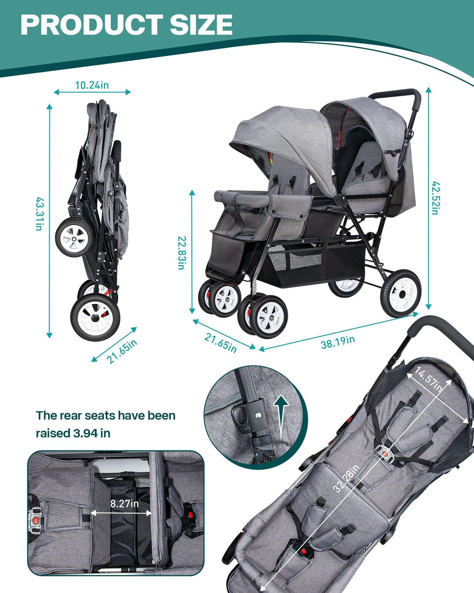 Double Stroller, Double Stroller for Infant Toddler, Foldable Double ...