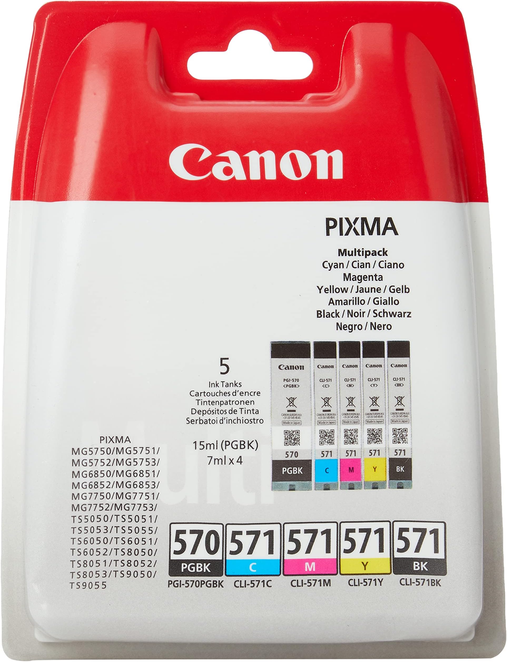 Canon PGI-570 BK CLI-571 BK C M Y PGBK Pack of 5 cartridges (Black Cyan ...
