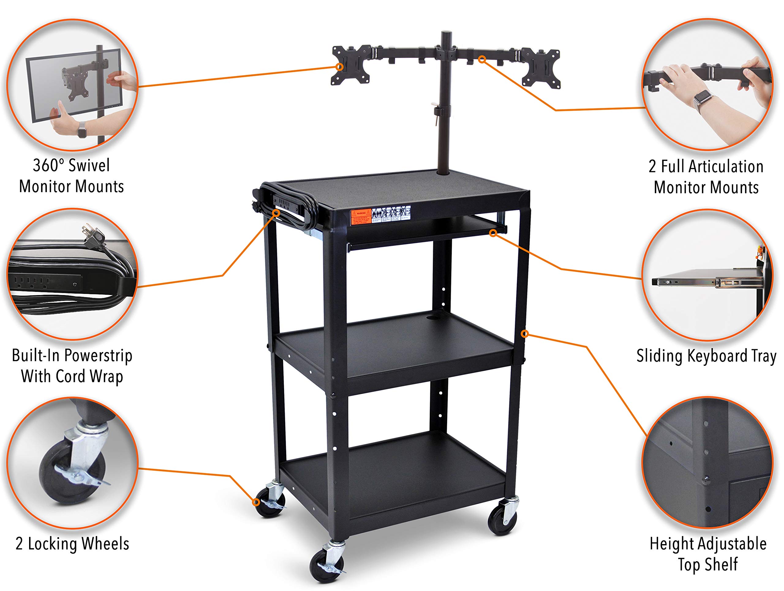 Buy Line Leader AV Cart with Keyboard Tray and Dual Monitor Mount ...