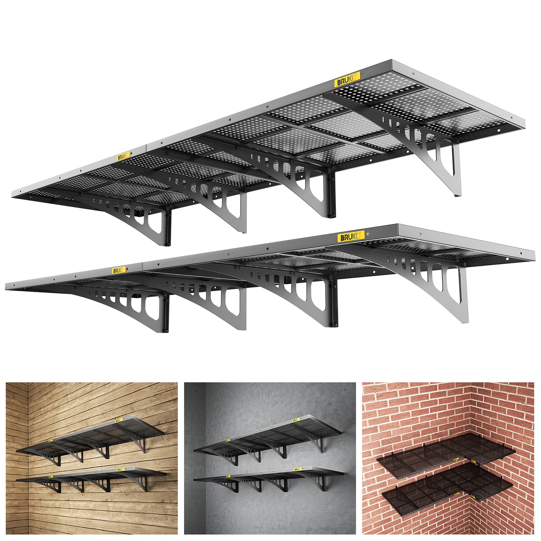 Amazon.com: Brukid 4-Pack 2x3ft Adjustable Rail Type Wall Shelves ...