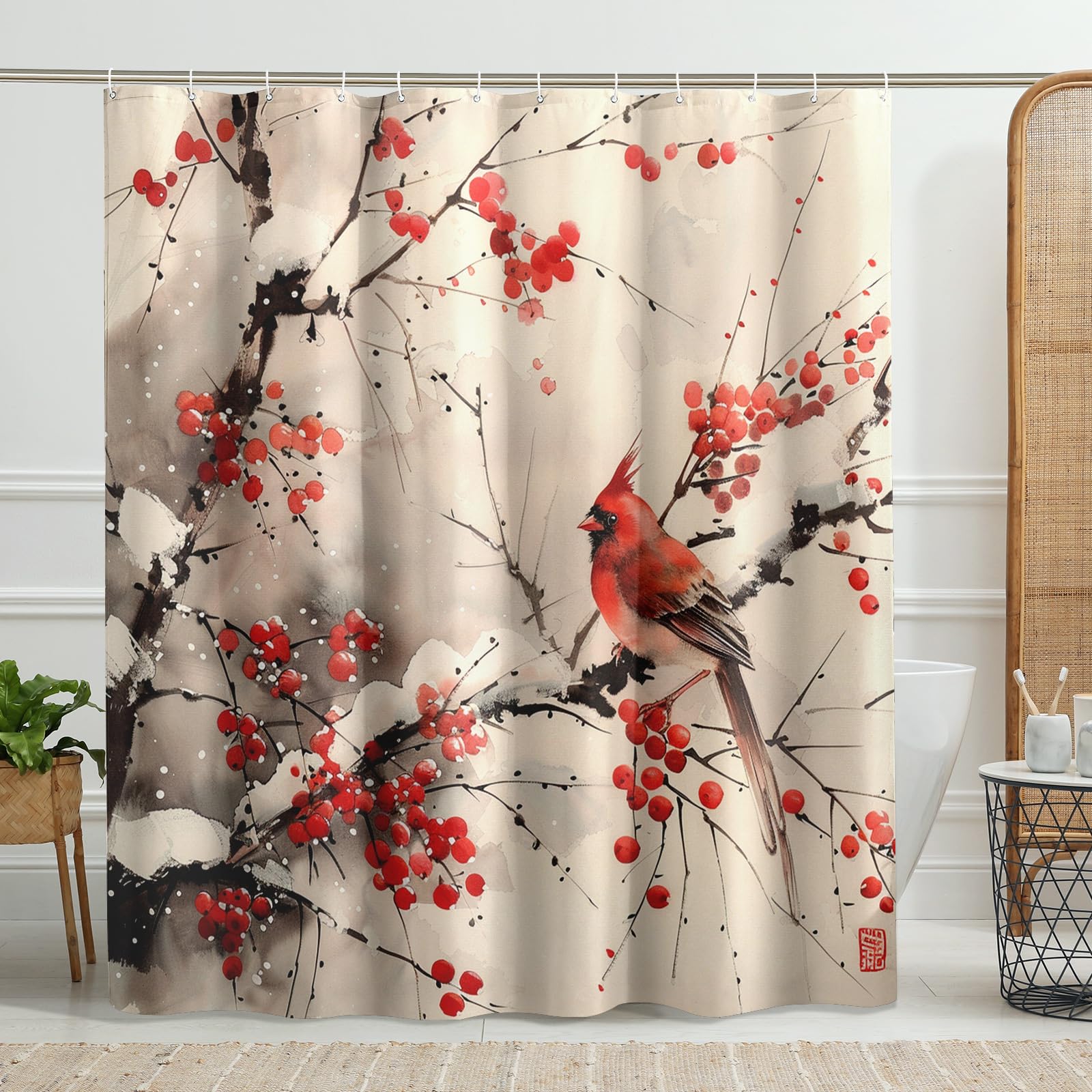 Cardinal Shower Curtain Americanflat 'Cardinal Birds' Shower Curtain
