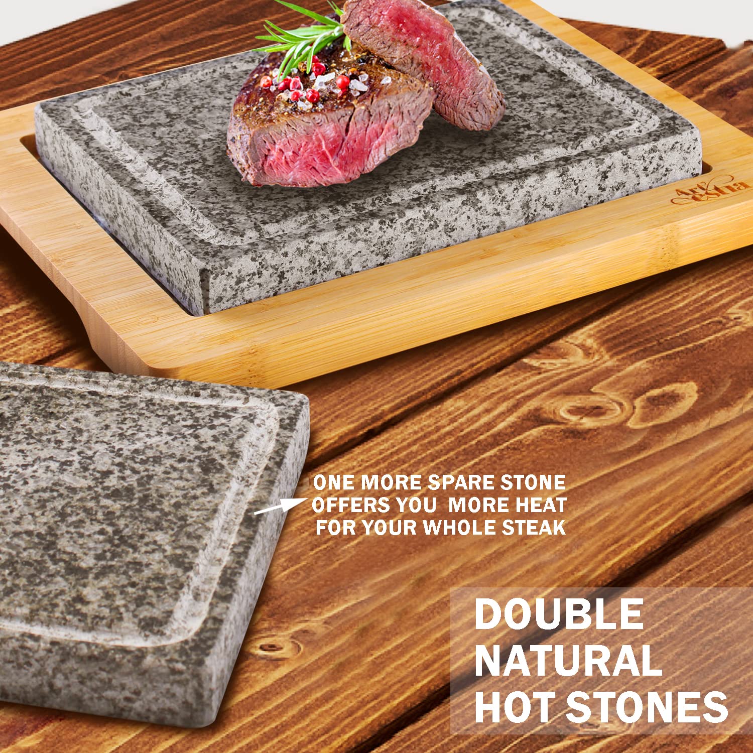 Artestia Cooking Stones for Steak,Double Cooking Stones in One Sizzling ...
