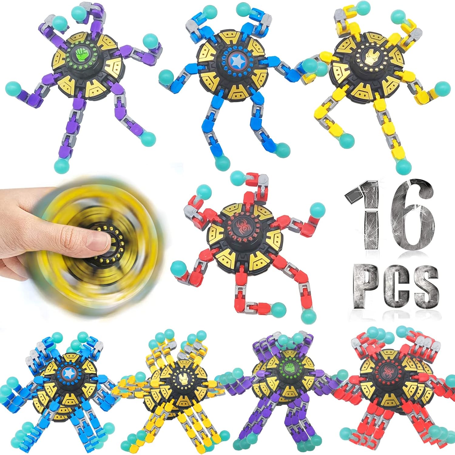 Amazon.com: 16 Pack Fidget Spinners Sensory Toys,DIY Transformable ...