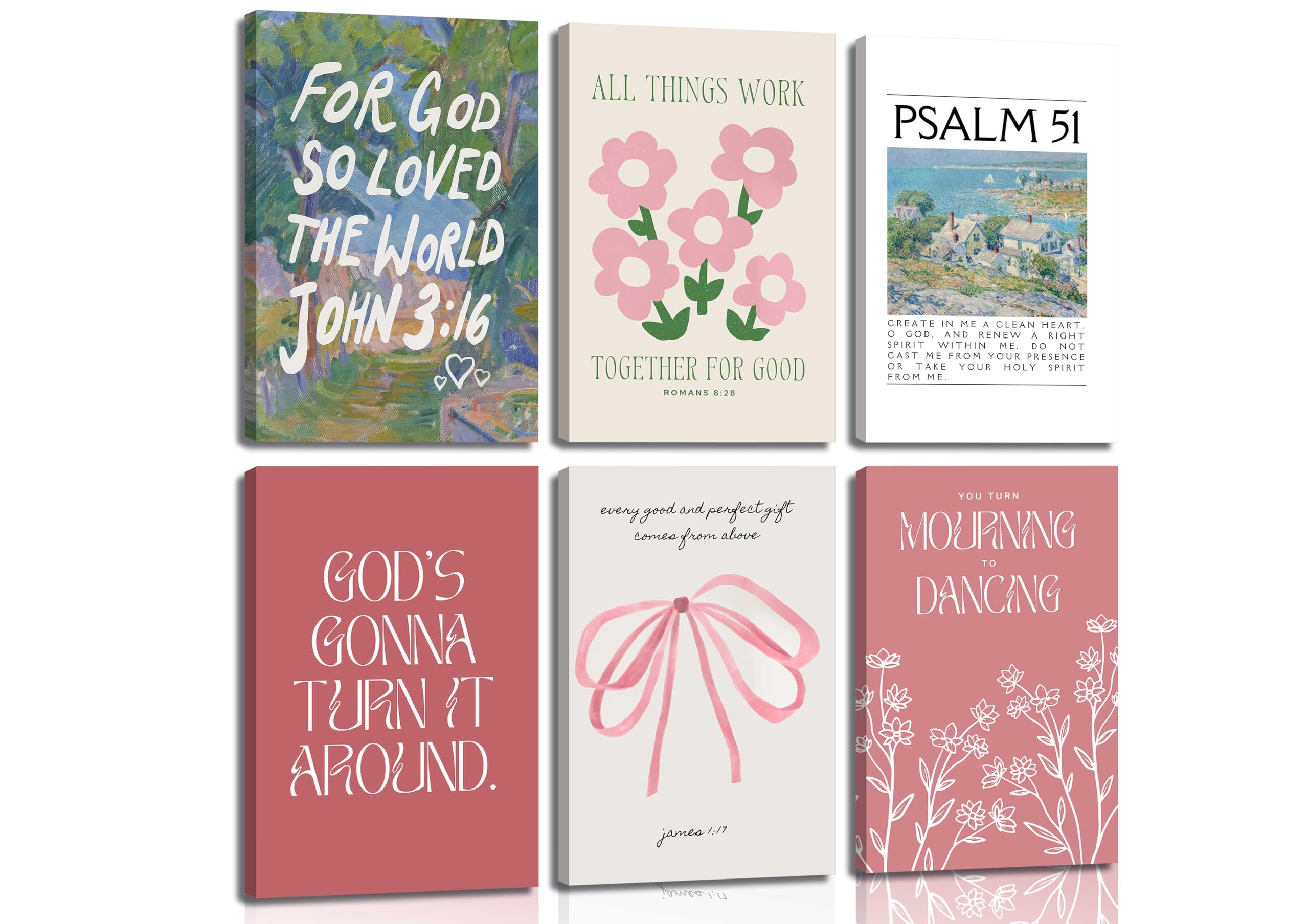 Amazon.com: 6Pcs Christian Canvas Wall Art Pink Bow Verse Paintings ...