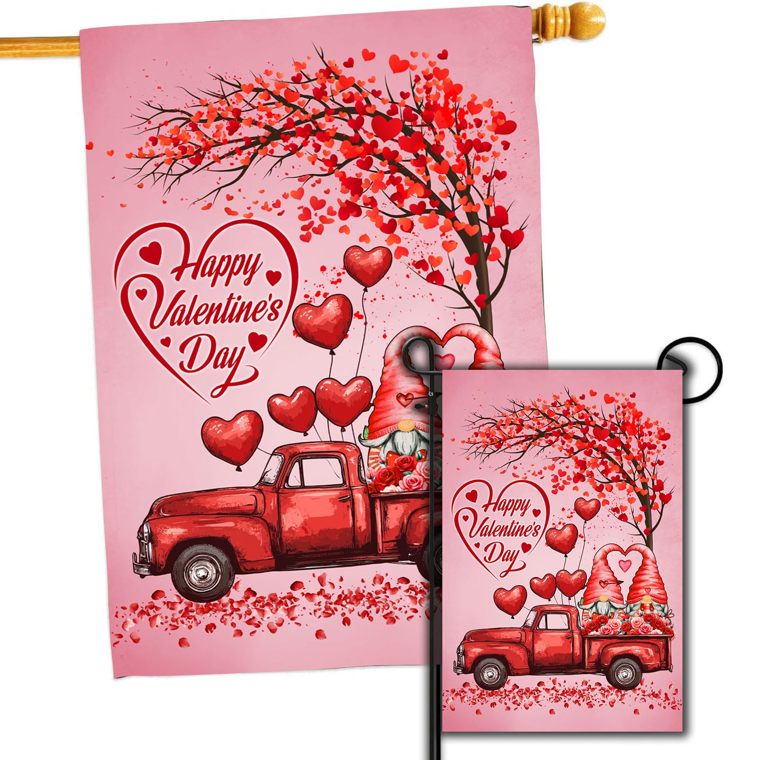 Amazon.com : HAONEFECT Valentines Day Flag, Gnome Happy Valentine's Day ...