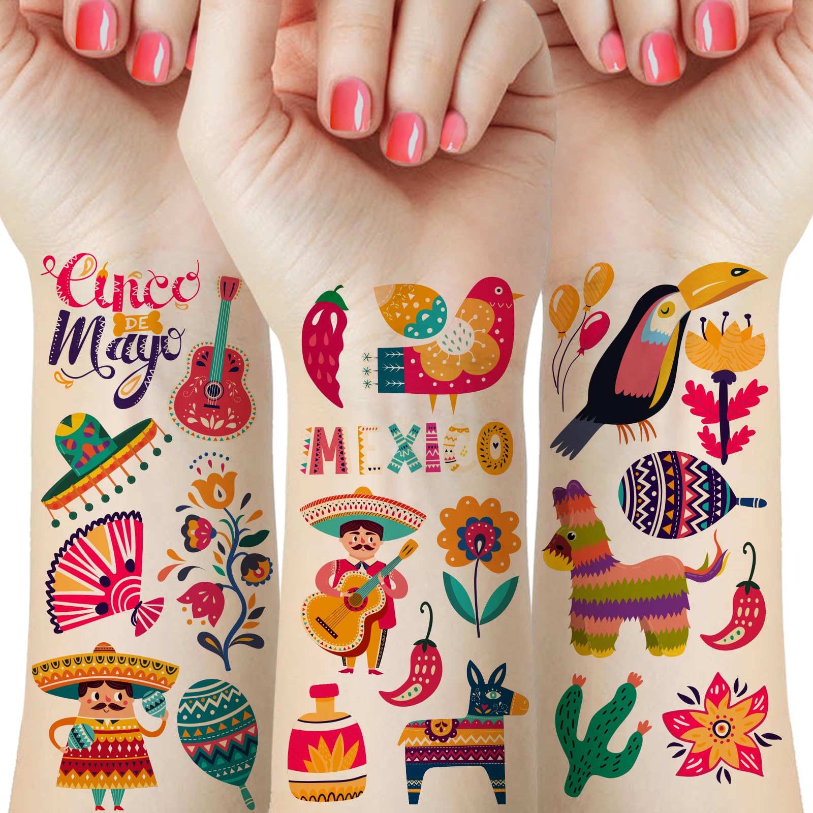 Amazon.com : 65 Pieces Cinco De Mayo Tattoos for Kids, Mexican Fiesta ...