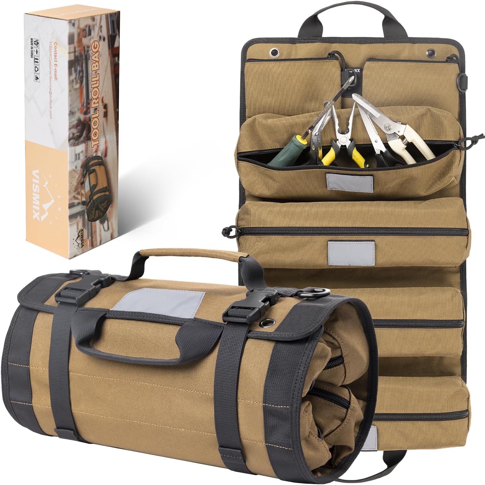 LAYSHINEEN Roll Up Tool Bag, Waterproof Tool Roll Bag Organizer: 6 Tool ...