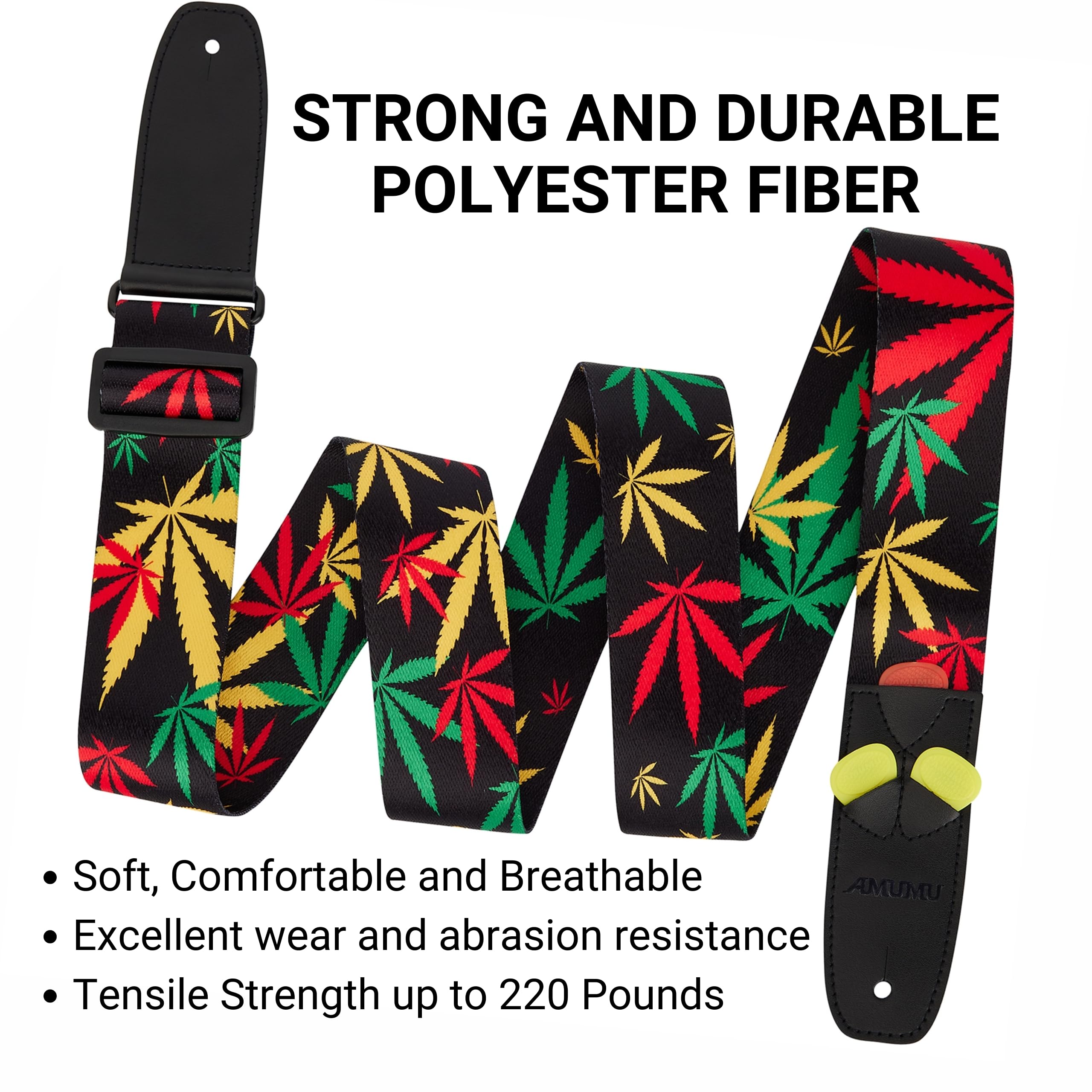 Snapklik.com : Amumu Reggae Marijuana Leaf Guitar Strap For Acoustic ...