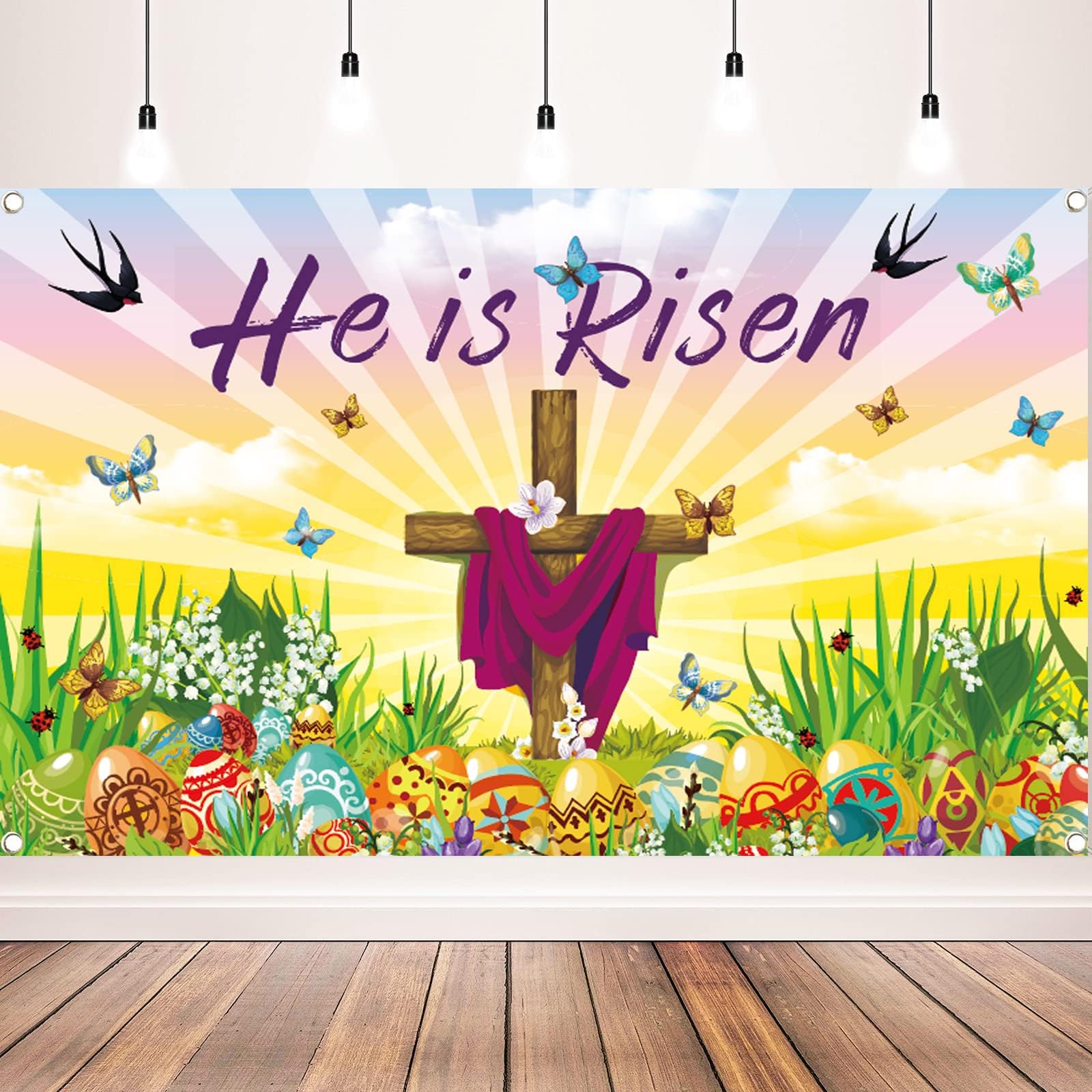 Amazon.com : He is Risen Banner Religious Easter Backdrop Party ...