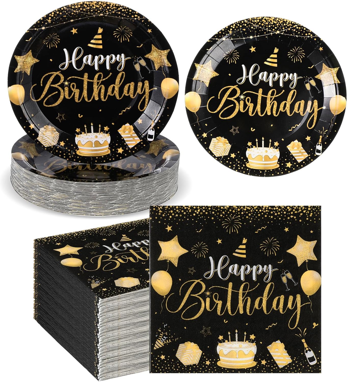 Amazon.com: SiliFine 120 Pcs Happy Birthday Party Supplies Tableware ...