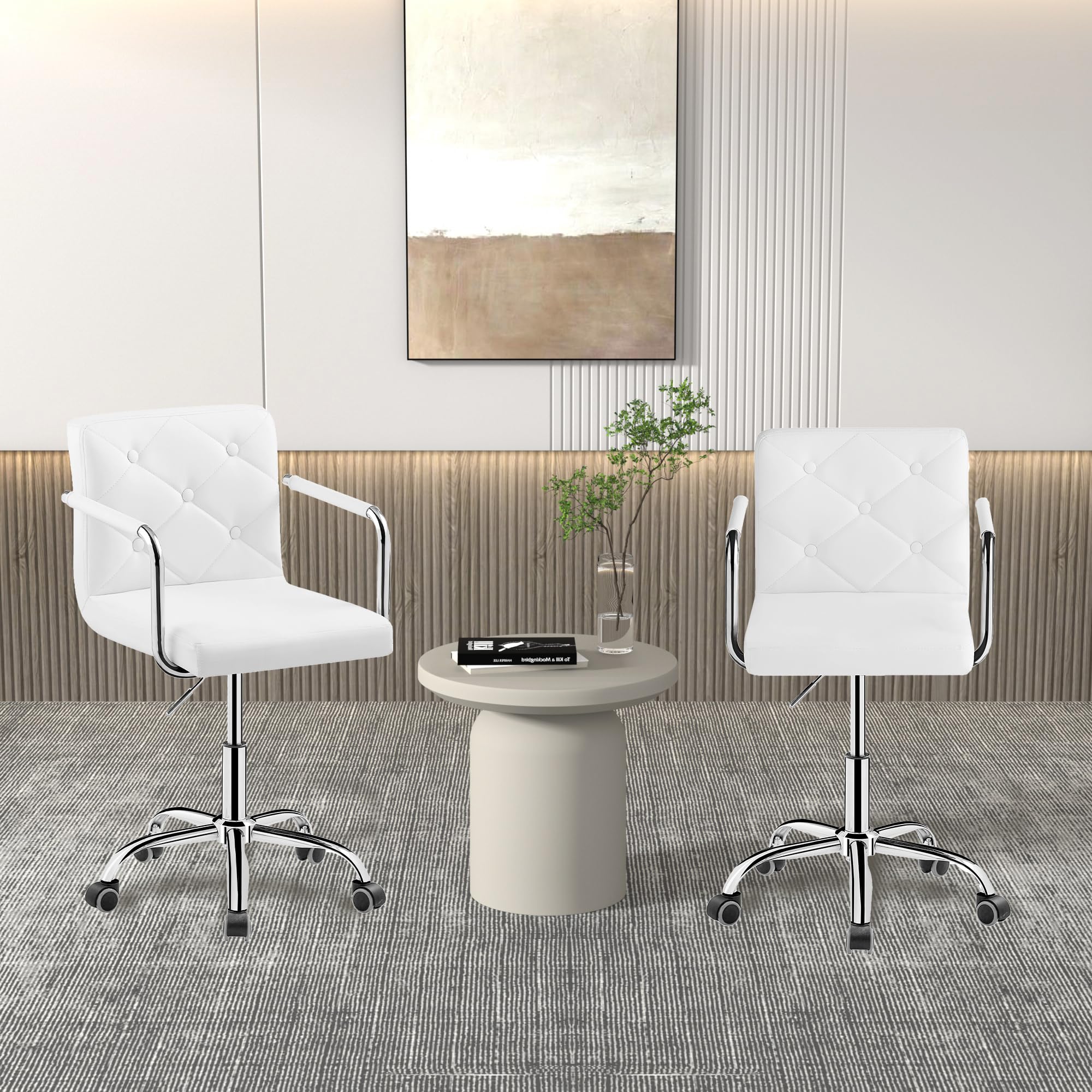 VECELO White Rolling Work Chair for Home Office Desk Adjustable Height ...