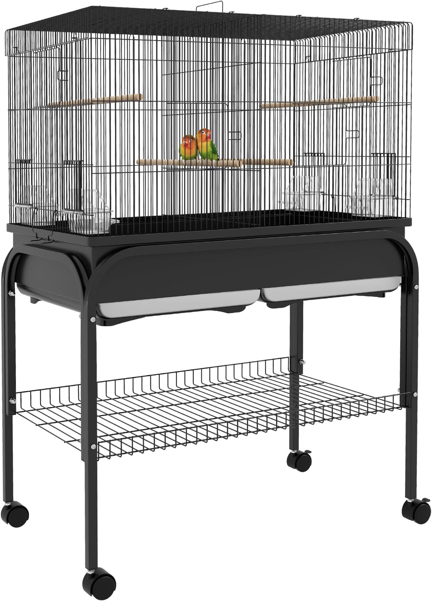 PawHut Cage Oiseau sur Pied, volière Oiseaux intérieure sur roulettes ...