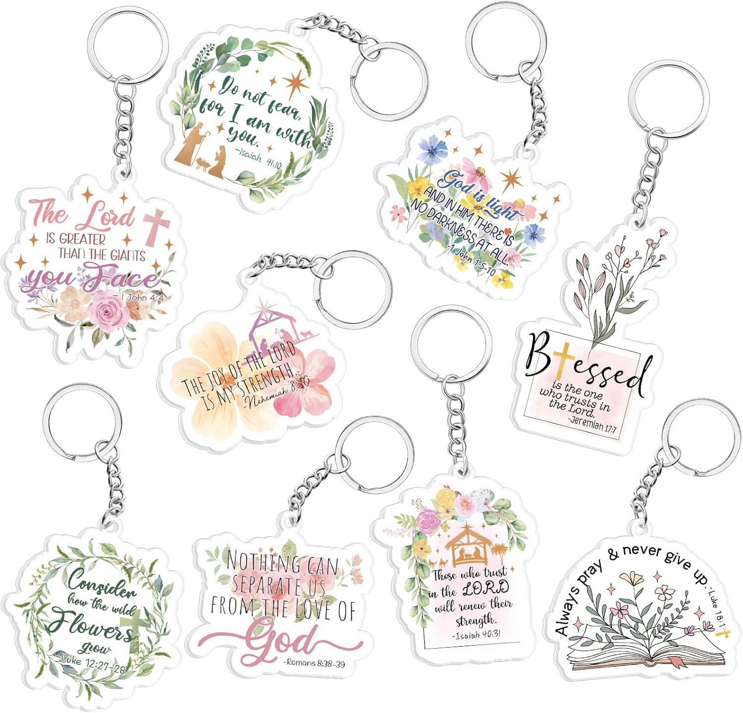 Amazon.com: Henoyso 36 Pcs Acrylic Christian Keychains Jesus Bible ...