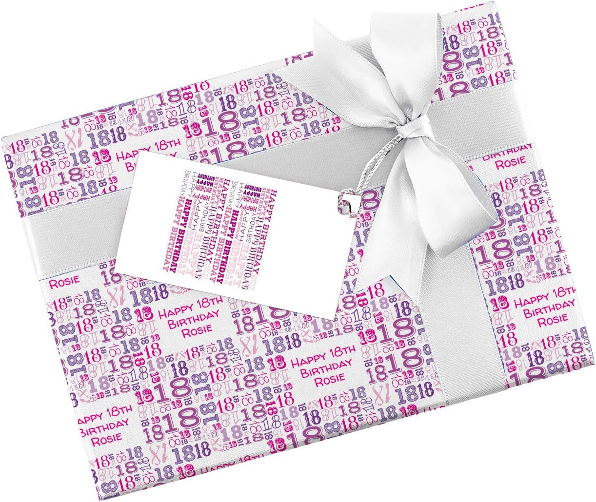 Pink Happy 18th birthday Personalised Wrapping Paper Gift Wrap - 590mm ...