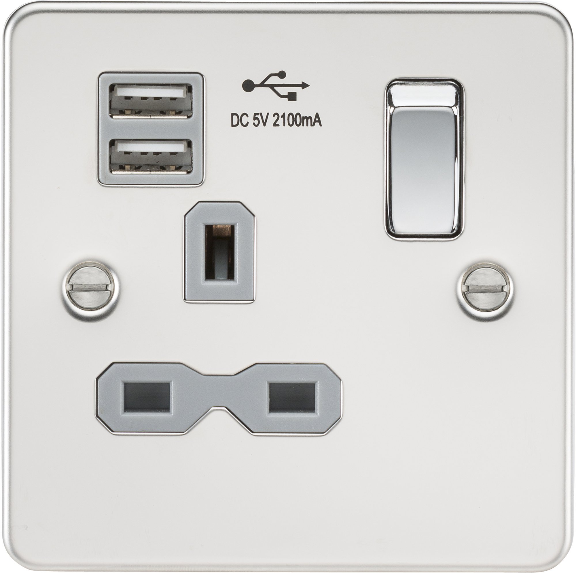 Flat Plate 13A 1G Switched Socket with Dual USB Charger (2.1A ...