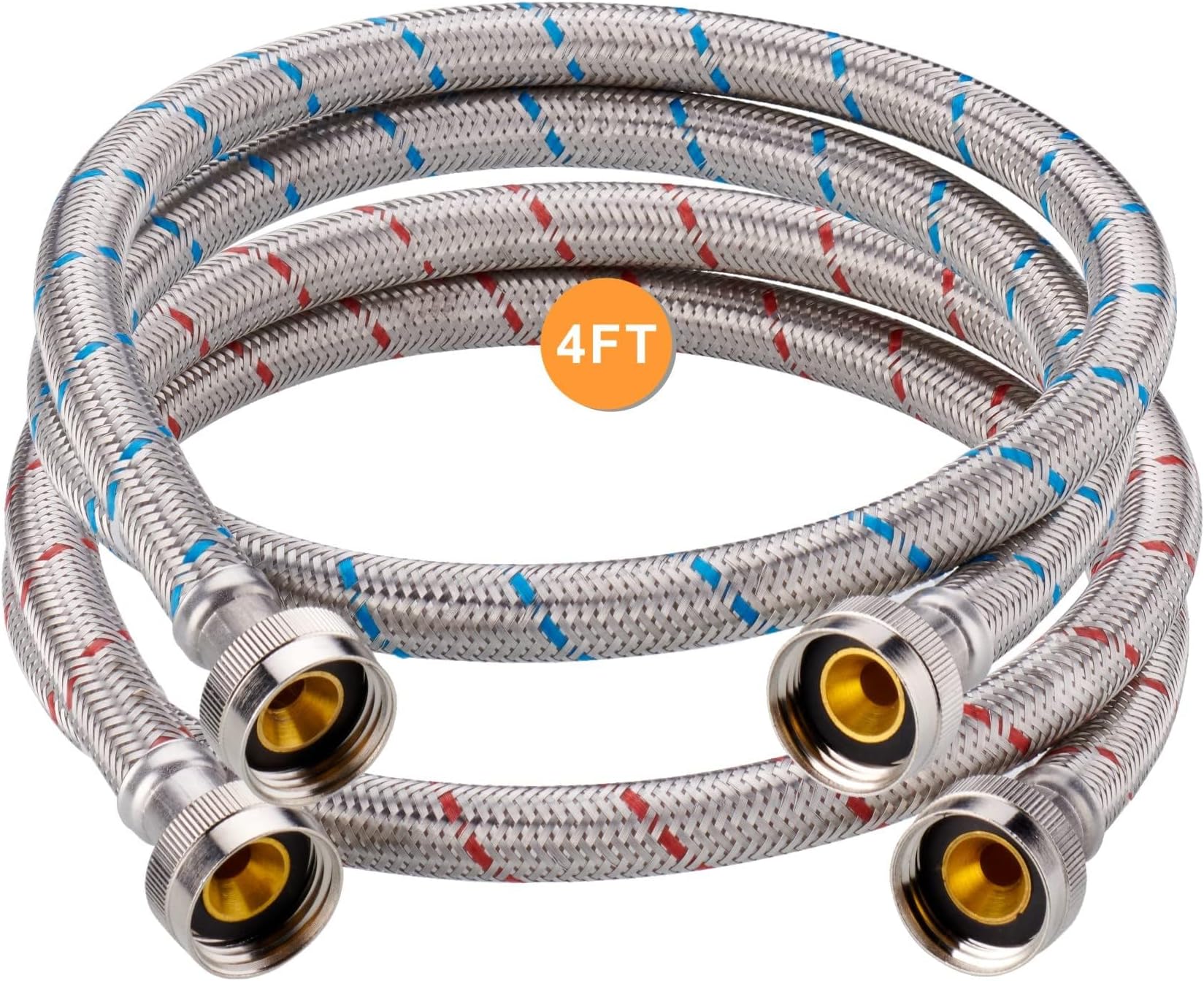 Amazon.com: 2-Pack Premium Stainless Steel Washing Machine Hoses - 4 FT ...