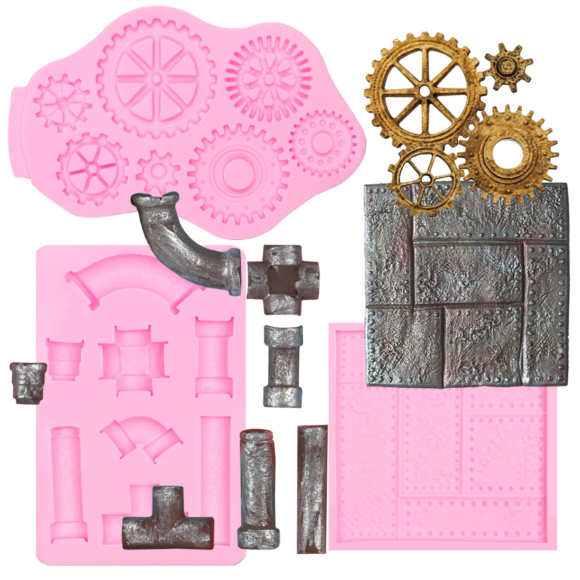 Amazon.com: Steampunk Gear Silicone Molds, 3 Packs Water Pipe Riveted ...