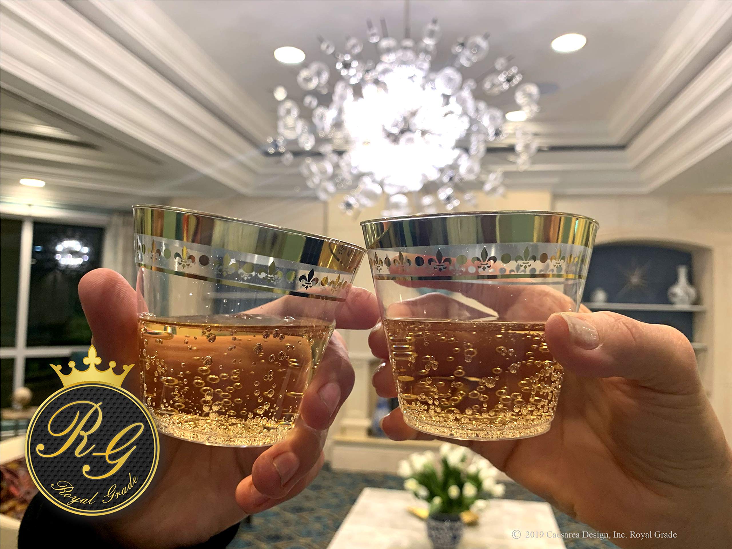 Buy Royal Grade 50 Gold Plastic Cups - 9 oz Gold Rimmed Fleur De Lis ...