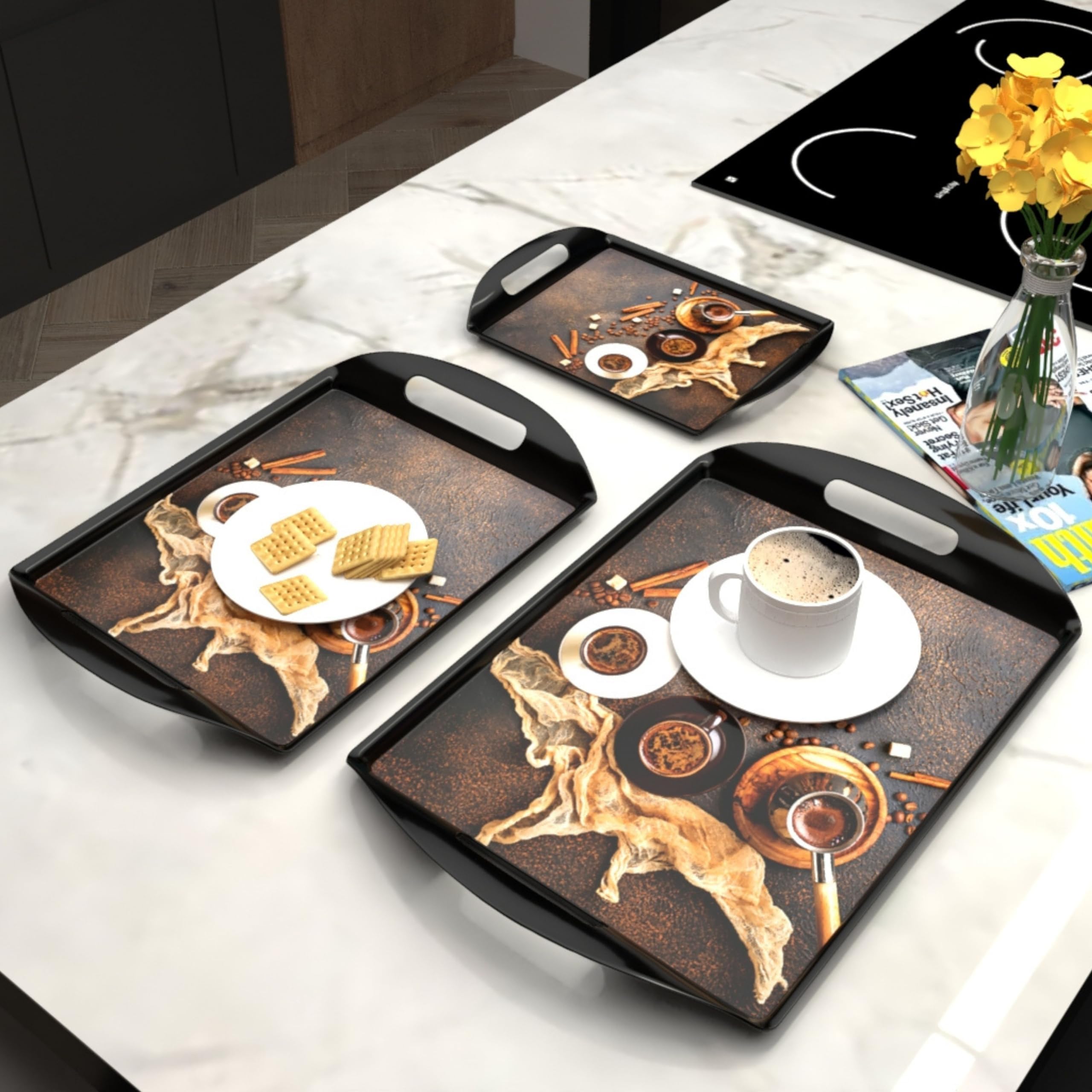 Castleite Aroma Series Melamine Trays Set of 3 with Handles for Serving ...