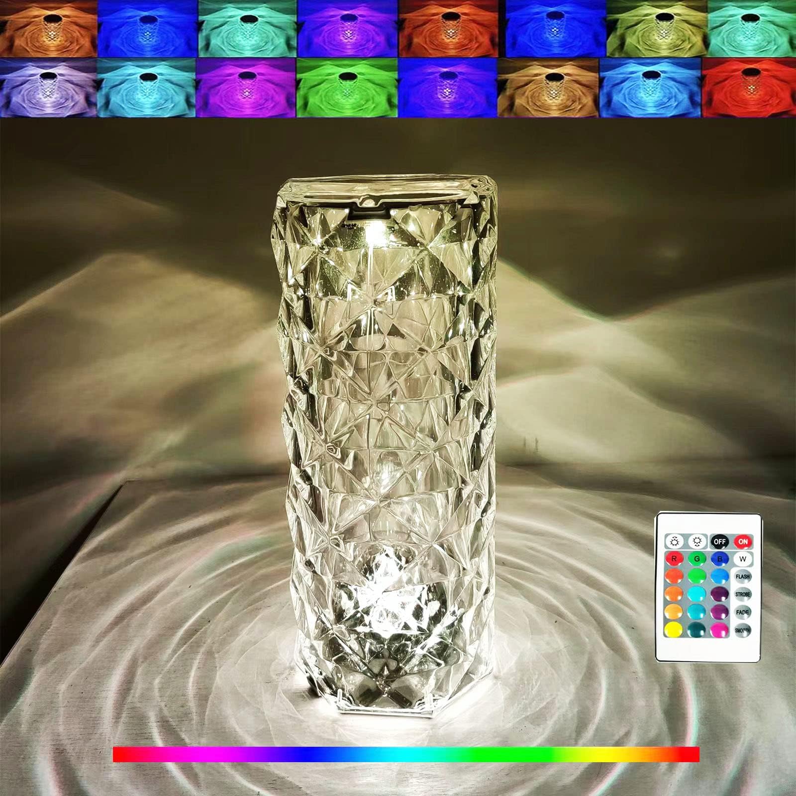 16 Color Crystal Lamp LED Night Light, Crystal Rose Diamond Table Lamp ...