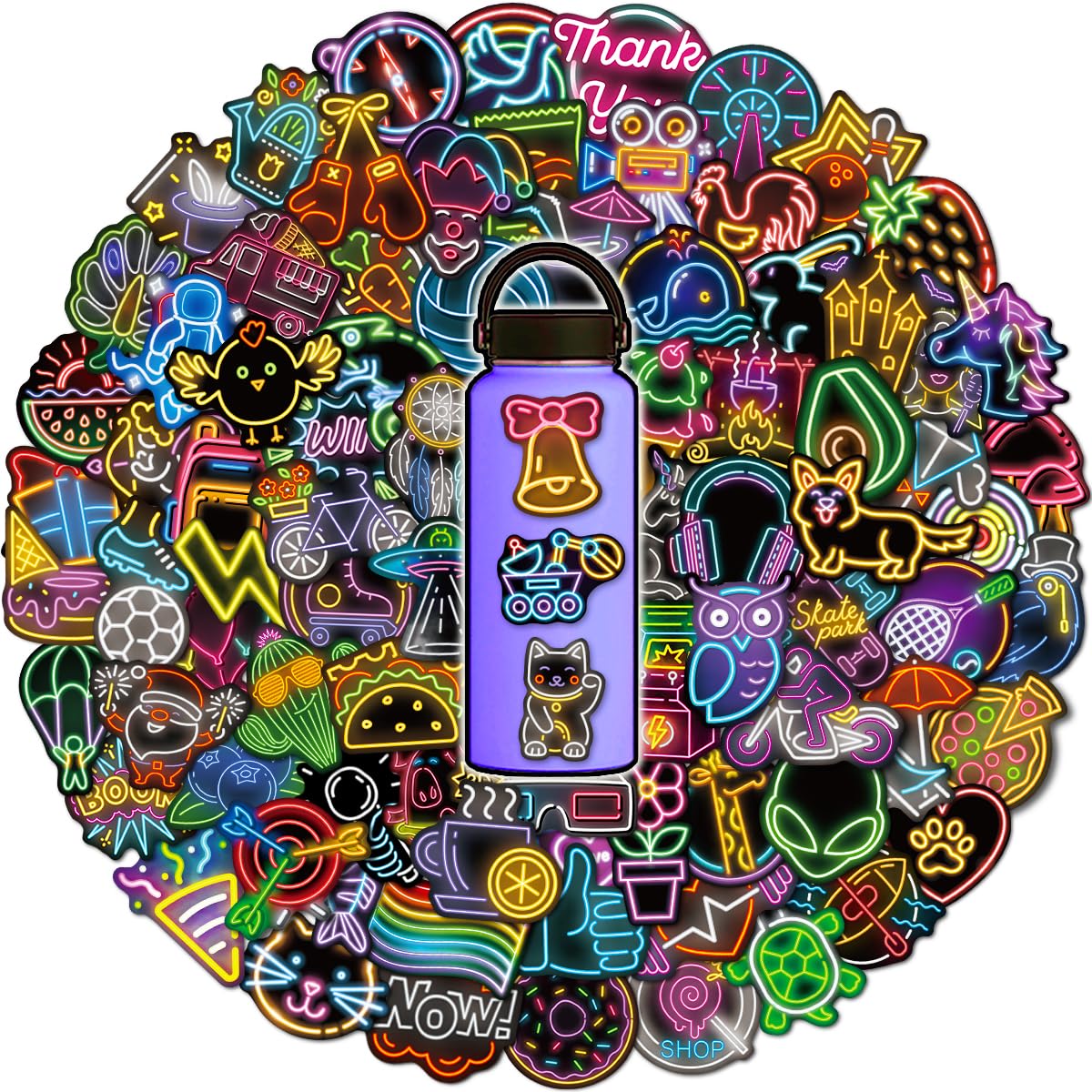 Amazon.com: 160pcs Cool Neon Stickers for Kids Teens Waterproof Cartoon ...