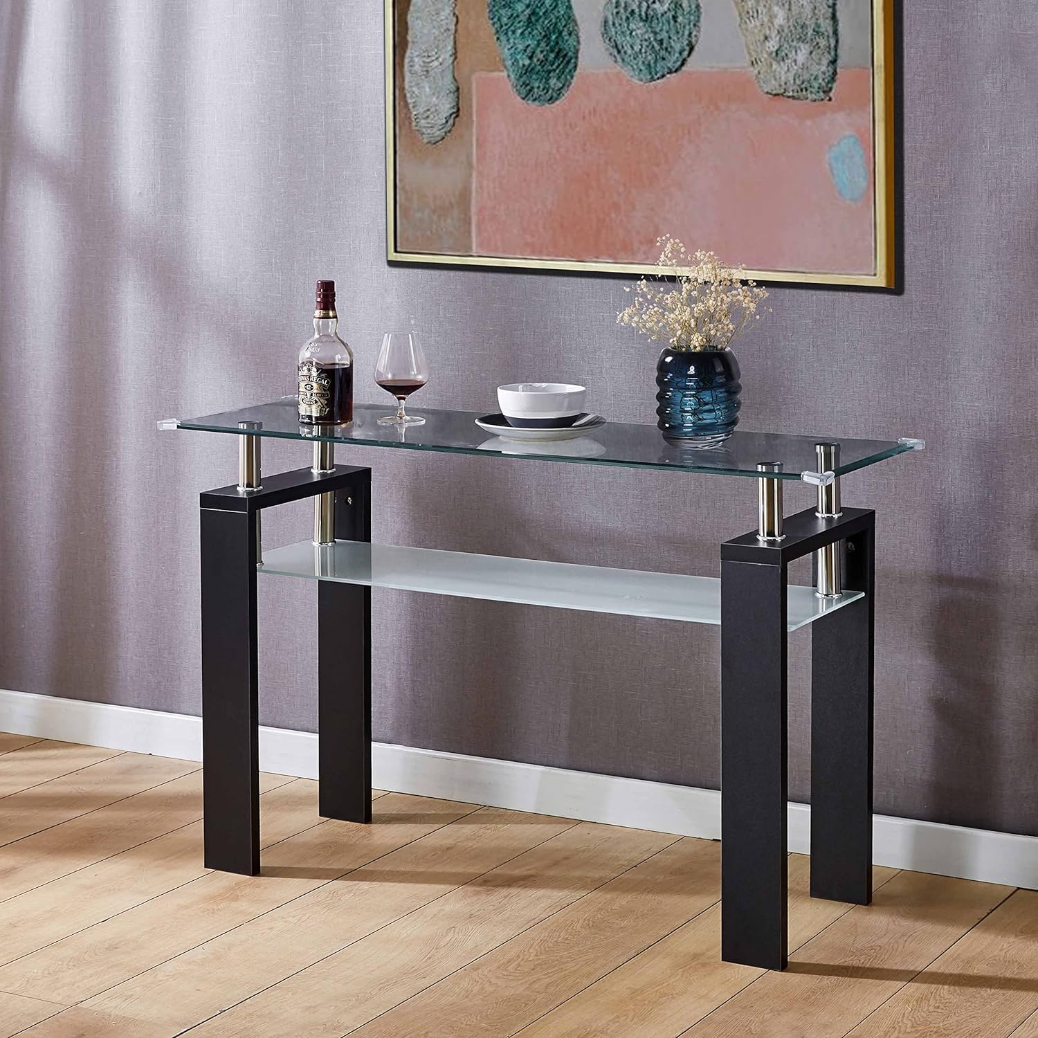 Amazon.com: KUVADAZ 2 Tier Glass Console Table with Storage Shelf ...