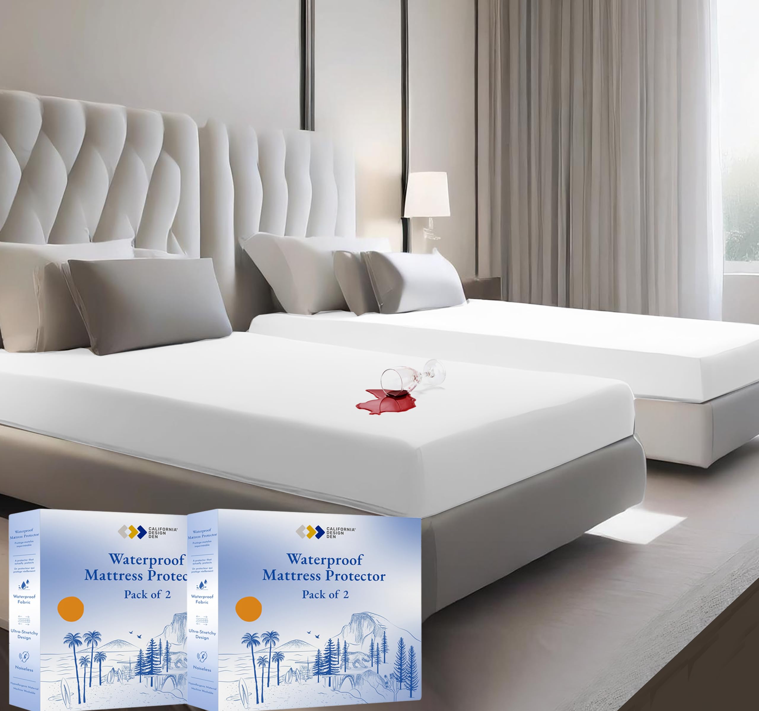 Amazon.com: California Design Den 2-Pack Queen Size Mattress Protector ...
