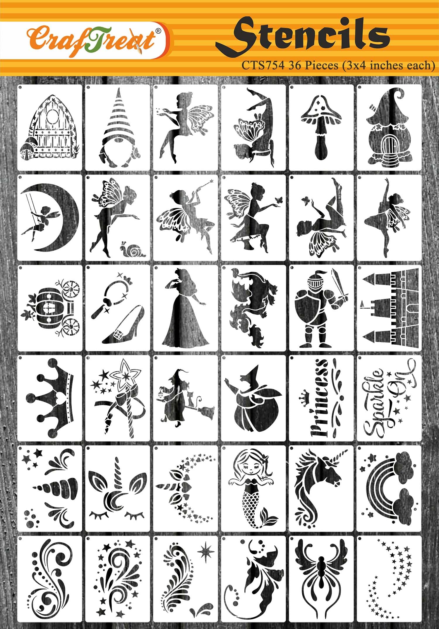 Amazon.com : CrafTreat Reusable 36 Pieces Fairytale Stencils for ...