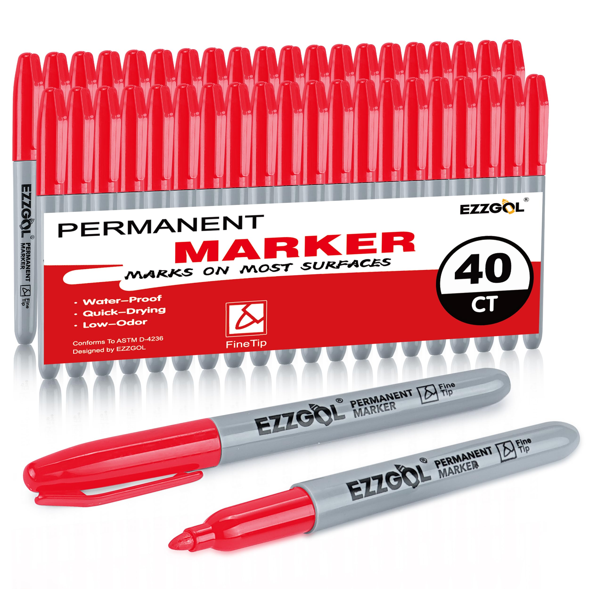 Amazon.com : Ezzgol Red Permanent Markers Bulk, 40 Packs Fine Tip ...