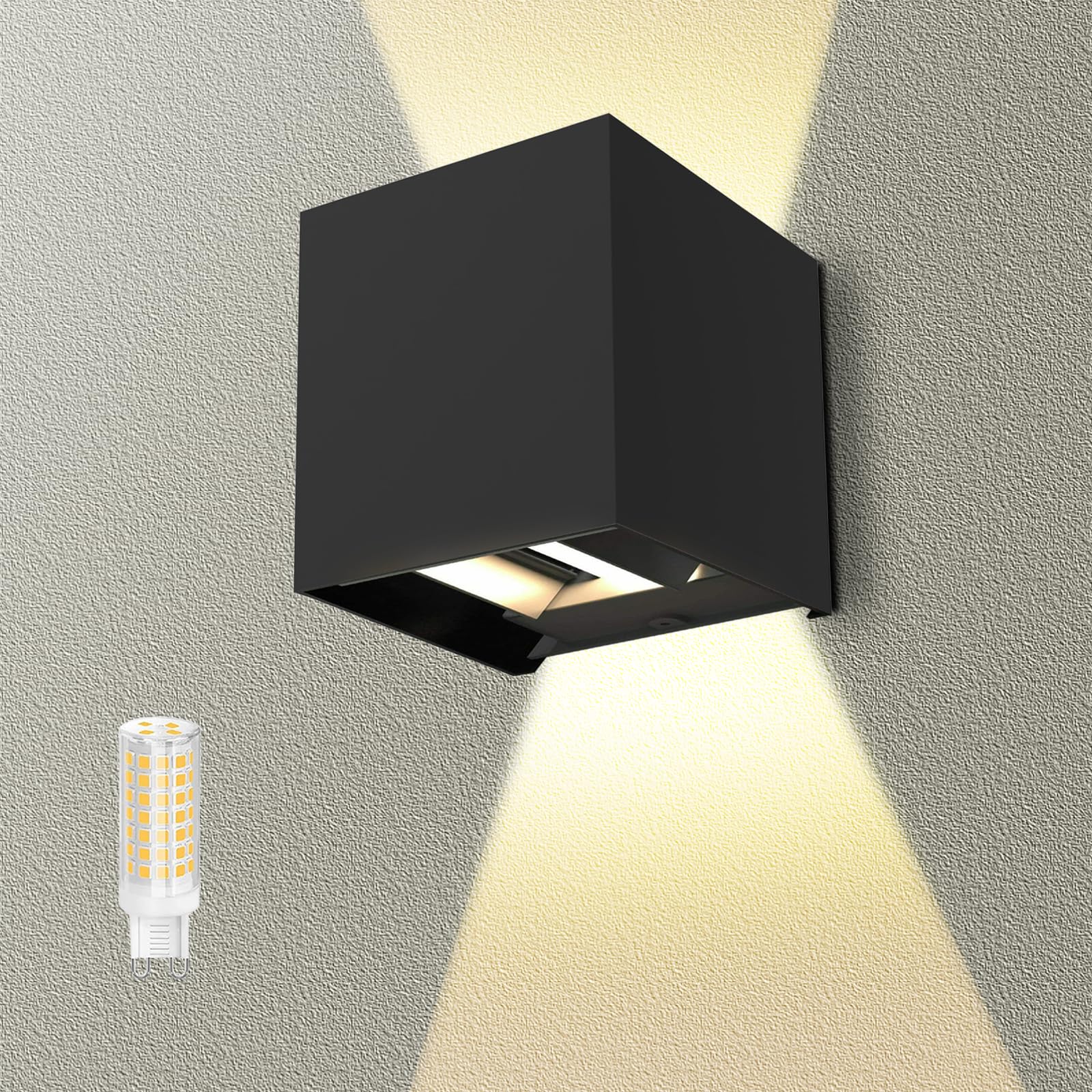 Modern LED Wall Sconce Light, Black Square Wall Lamp Up and Down ...