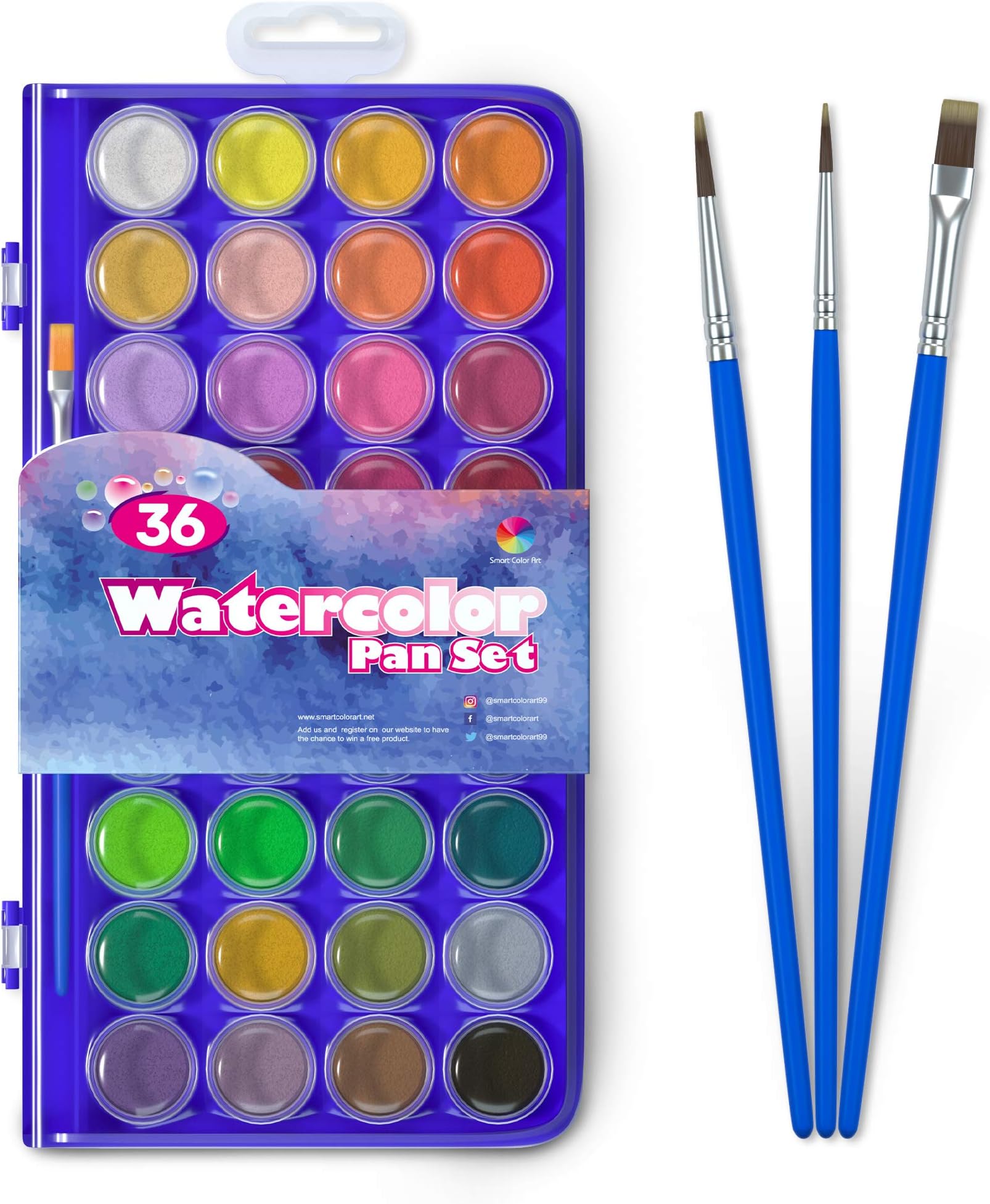 Amazon.com: Watercolor Paint,36 Colors Water Color with 2 Brushes and ...