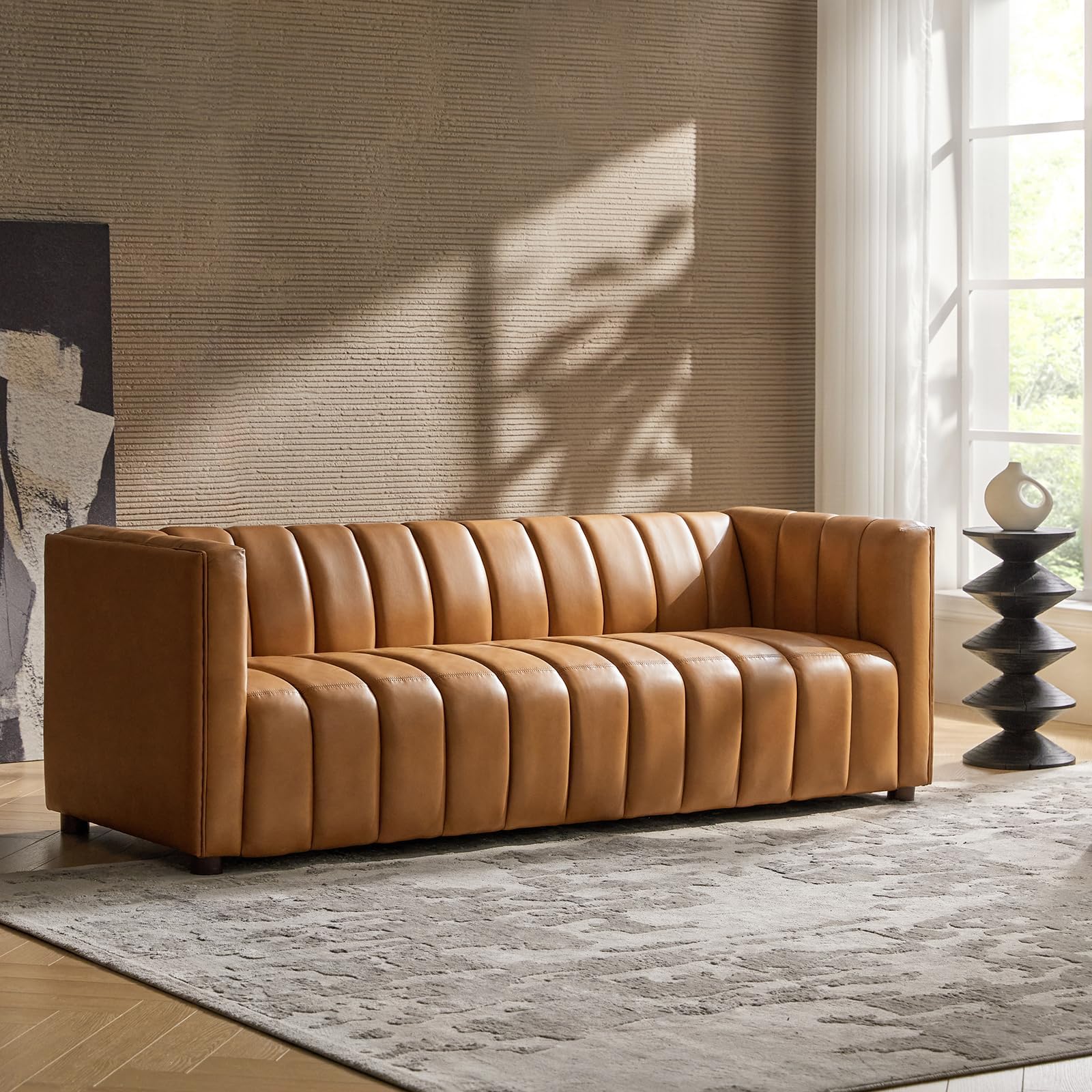 Amazon.com: Poly & Bark Essex Leather Couch – 89-Inch Sofa with Tufted ...