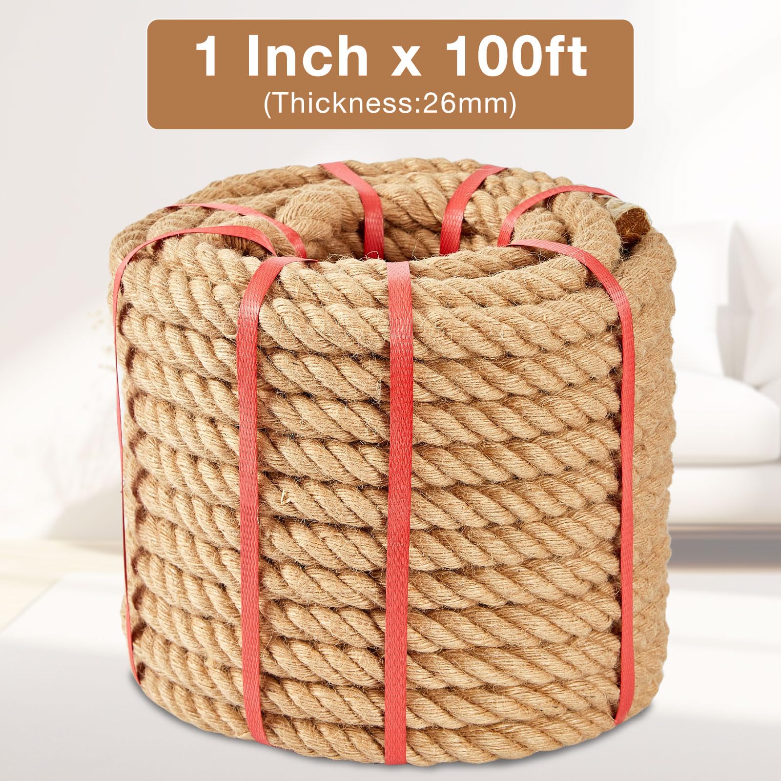 Snapklik.com : Jute Rope 1 Inch X 100 FT, Hemp Rope Twisted Heavy Duty ...
