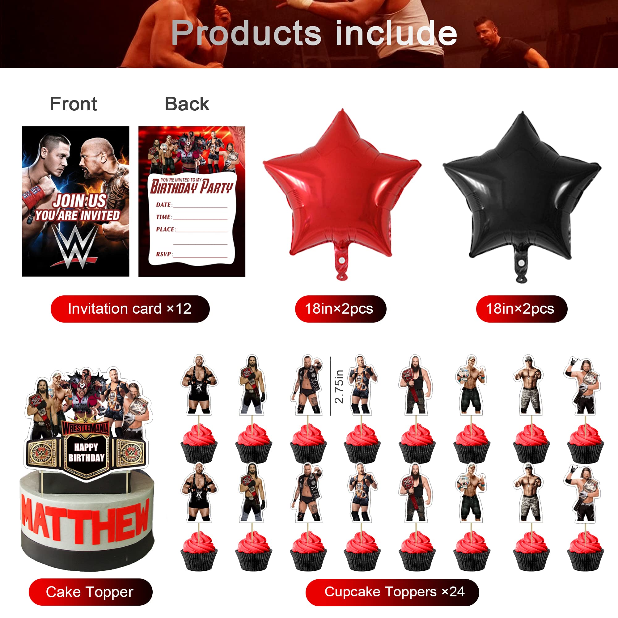 66 Pcs Wwe Boxing Match Birthday Party Supplies, Boxing Match Birthday ...