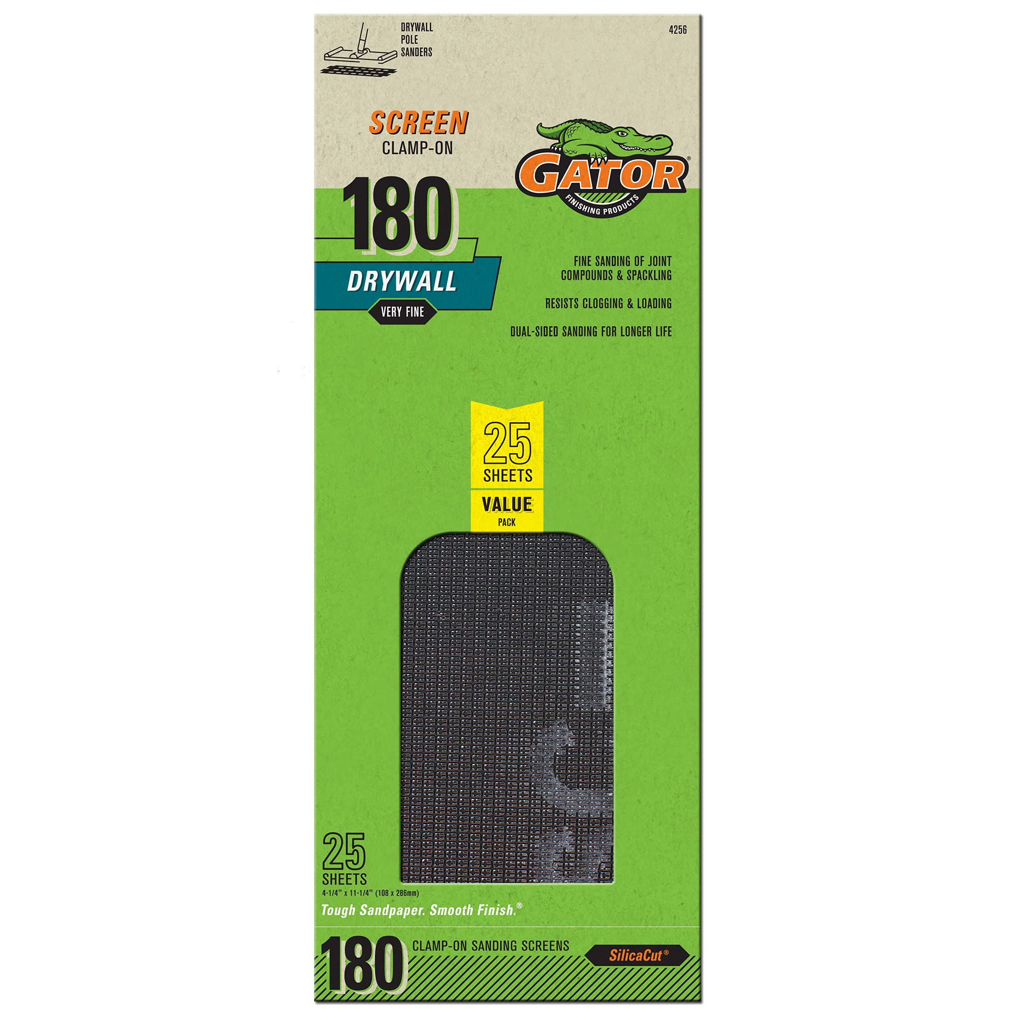 Gator Clamp-On Precut Drywall Sanding Screen, 4-1/4" x 11-1/4", 180 ...