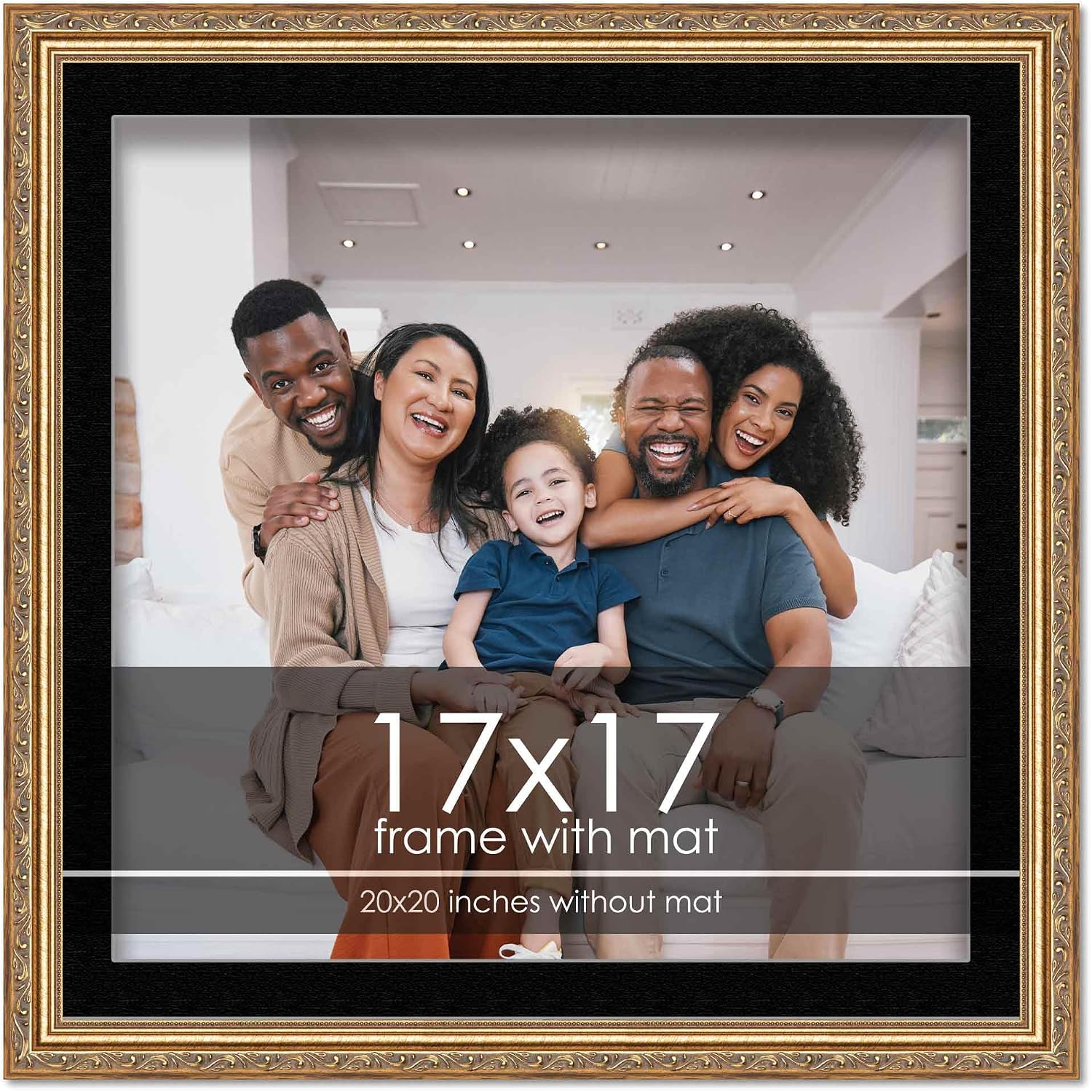 Amazon.com - 17x17 Frame with Mat - Antique Gold 20x20 Frame Wood Made ...