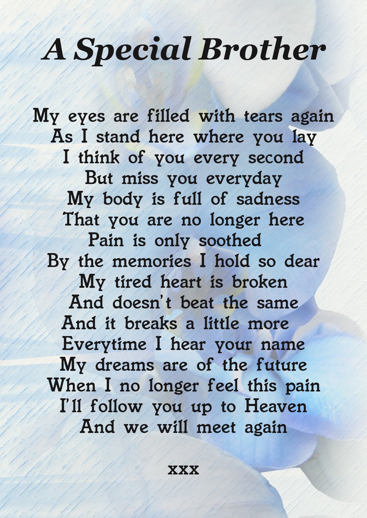 A Special Brother Memorial Graveside Poem Keepsake Card Includes Free ...