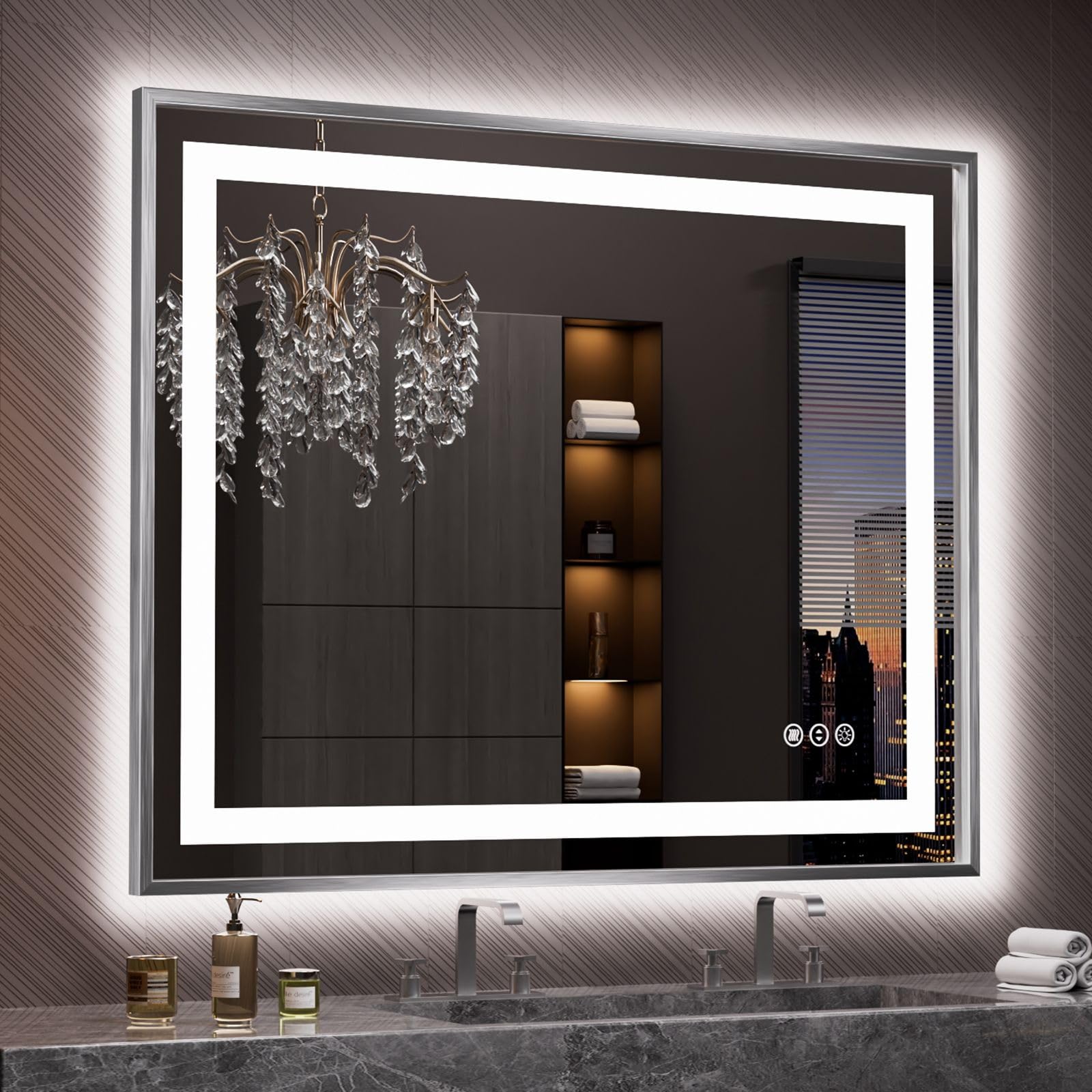 Amazon.com: Amorho 44"x 36" Silver LED Bathroom Mirror, Brushed Nickel ...