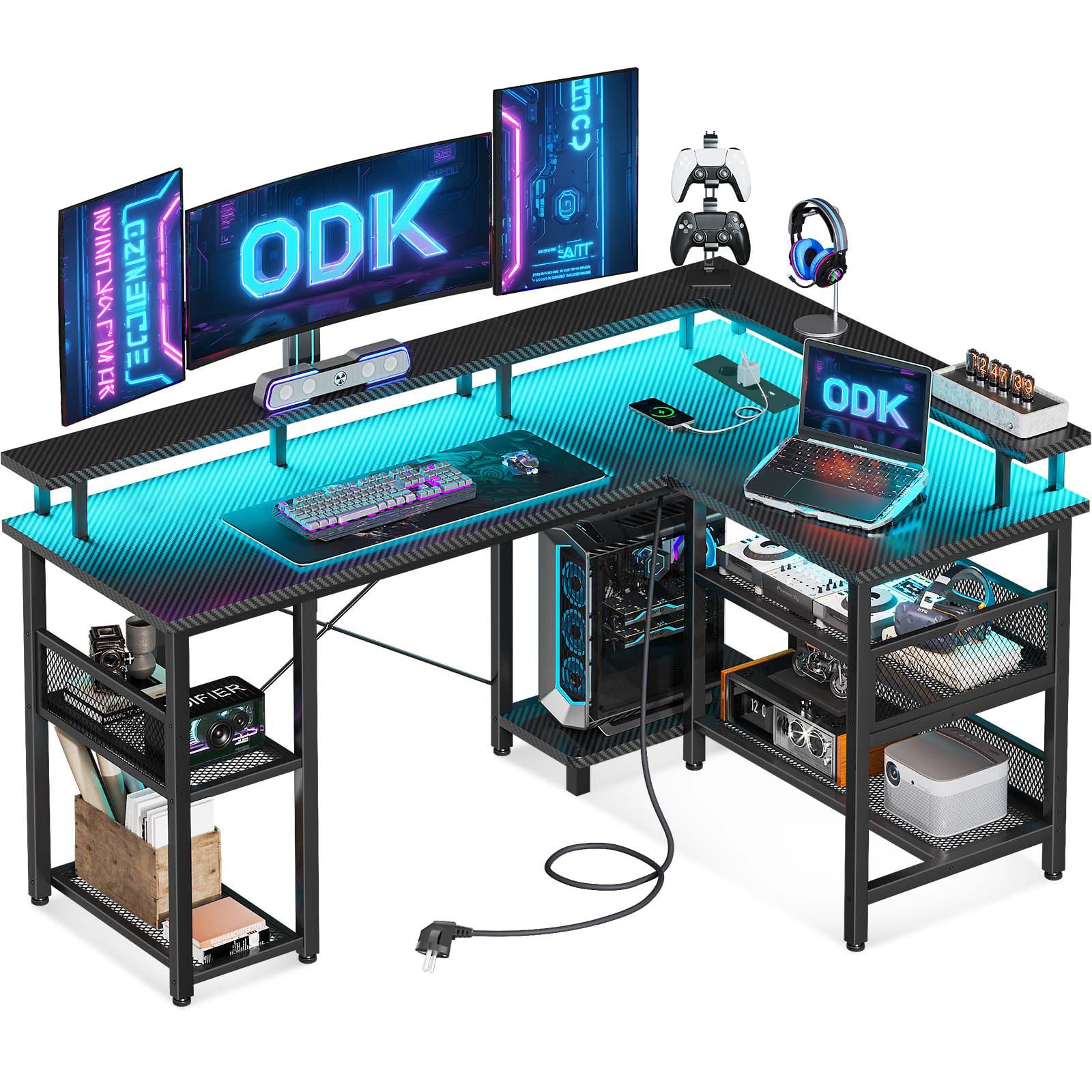 ODK Gaming Tisch mit LED, Reversibel Gaming Schreibtisch mit 2 ...