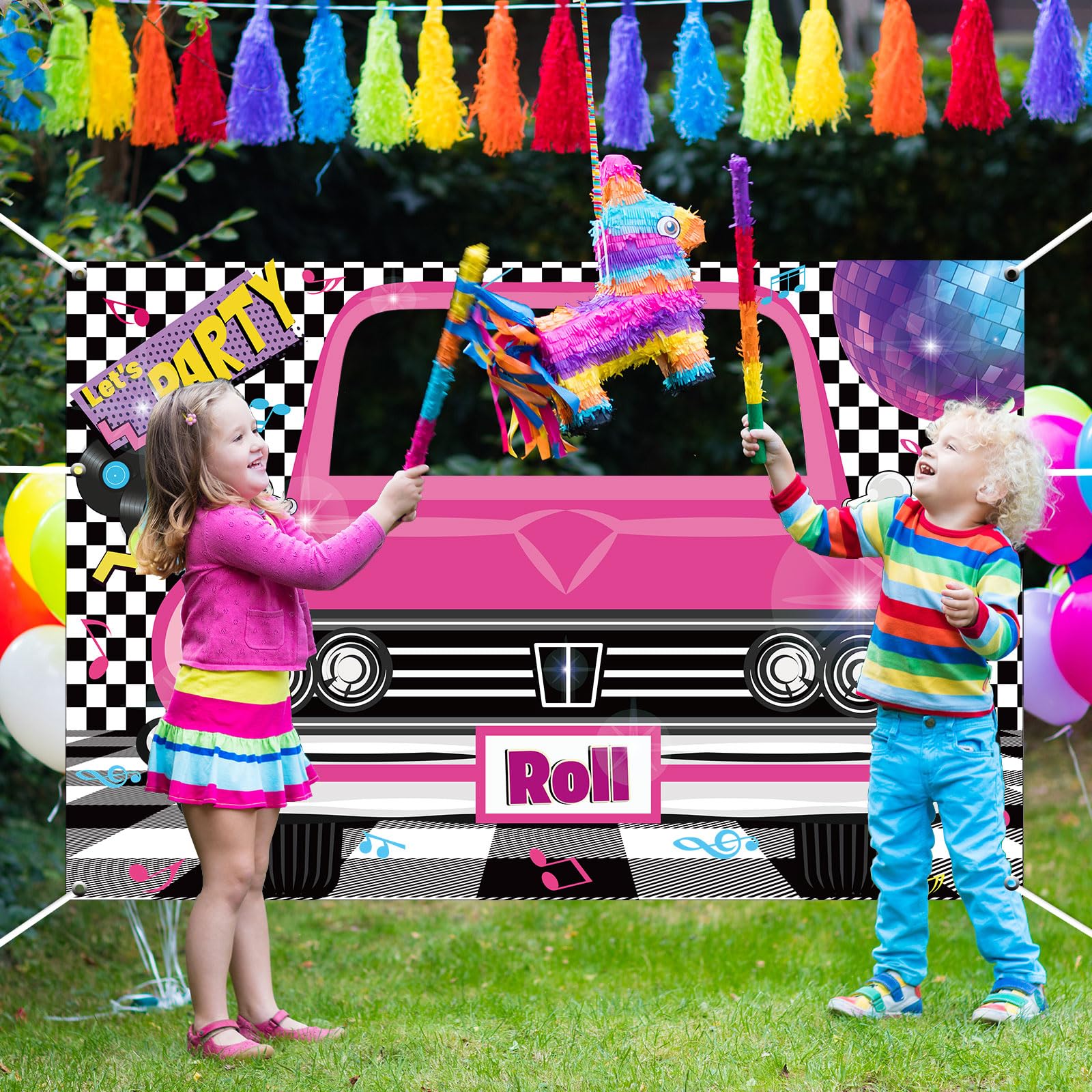 Snapklik.com : 50s Theme Party Decorations Pink Car Photo Prop Backdrop ...