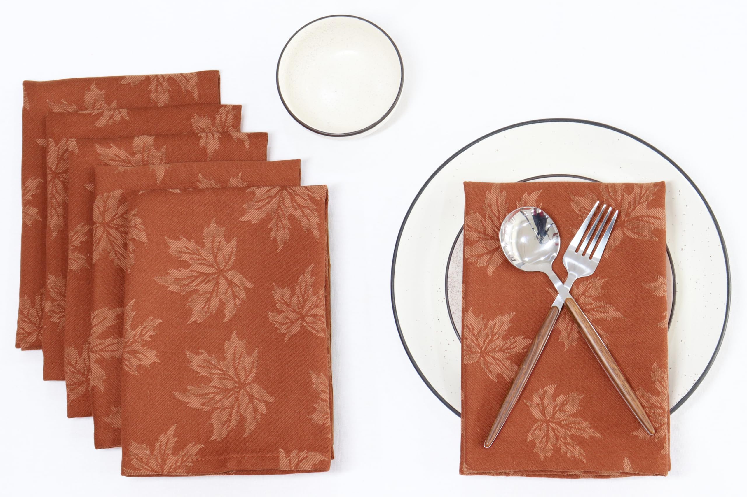 Amazon.com: PurpleEssences Rust Fall Napkins Maple Leaves Jacquard ...