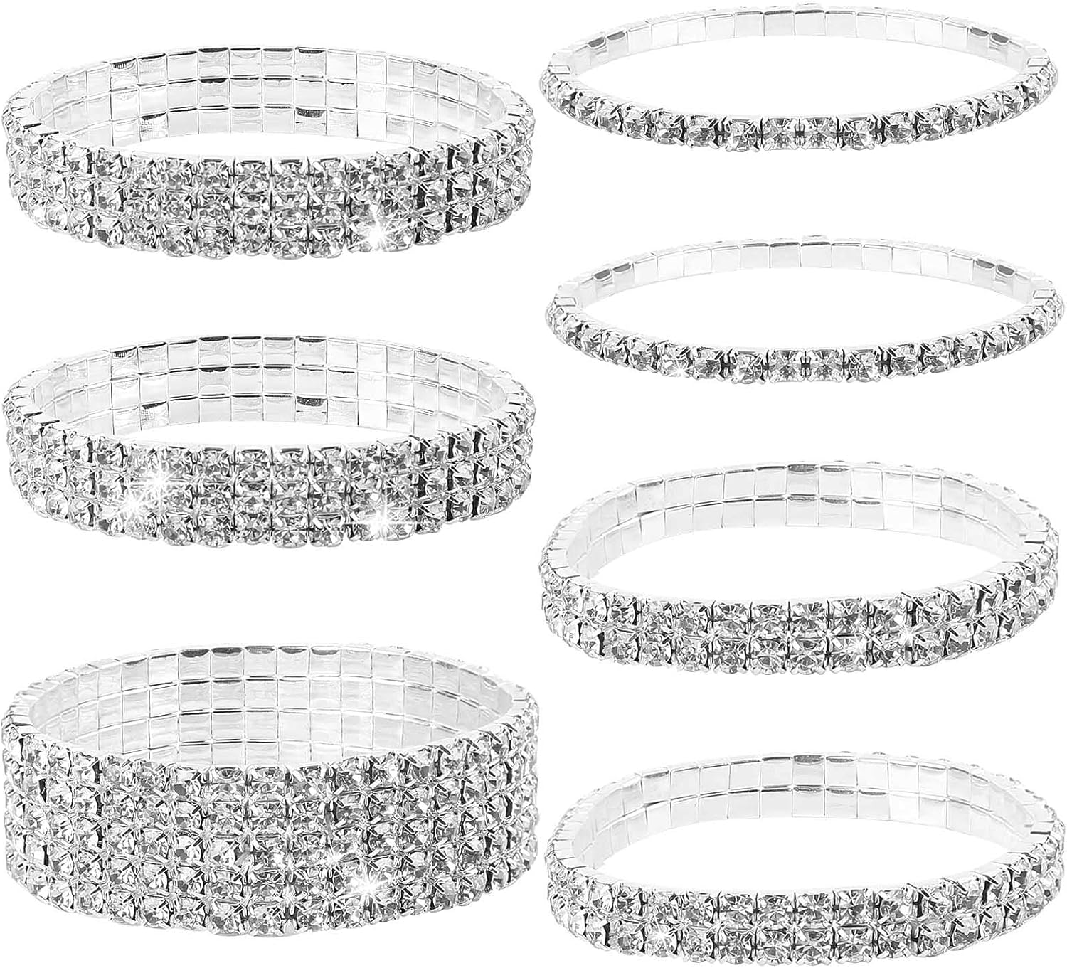 7 Pcs Rhinestone Stretch Bracelet, Alloy Adjustable Bangle, Silver ...