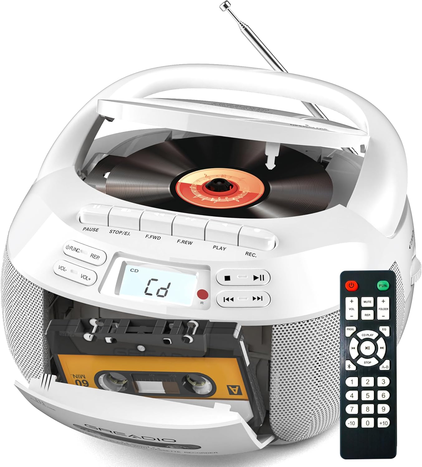 Greadio Portable CD Player with Speakers, Boombox Cassette Player with ...